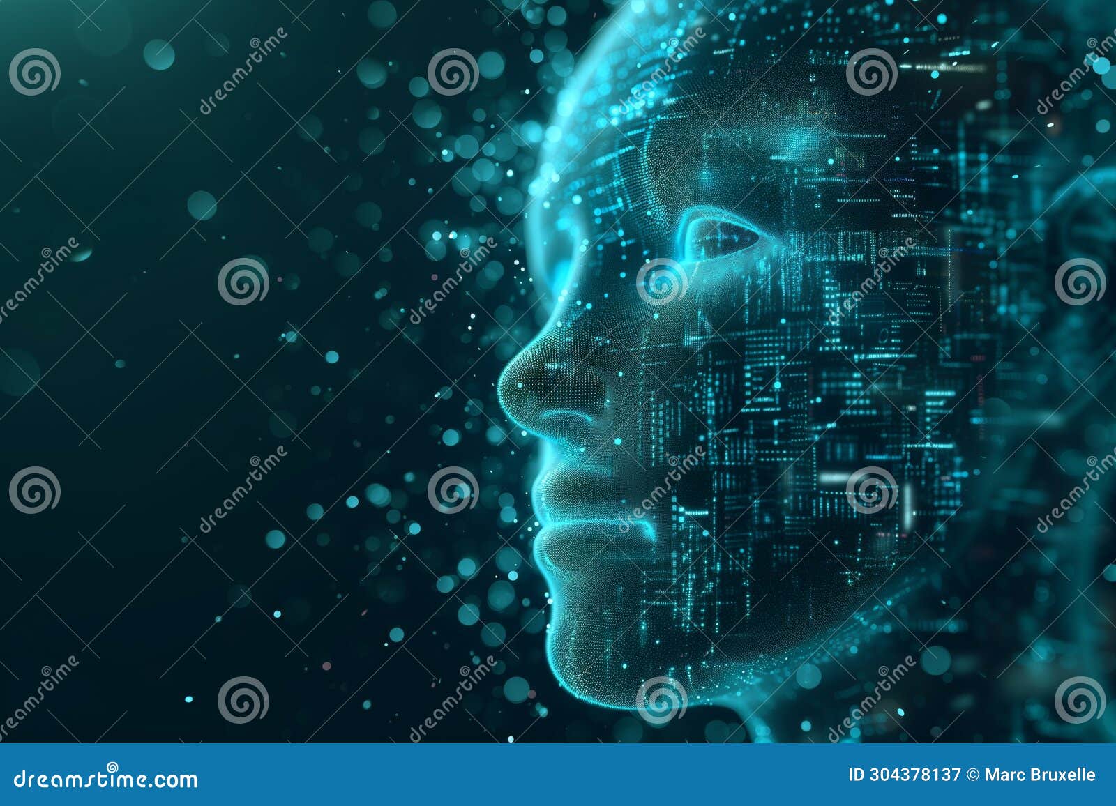 Concept of Artificial Intelligence or AI, Human Face Made of Dots and ...