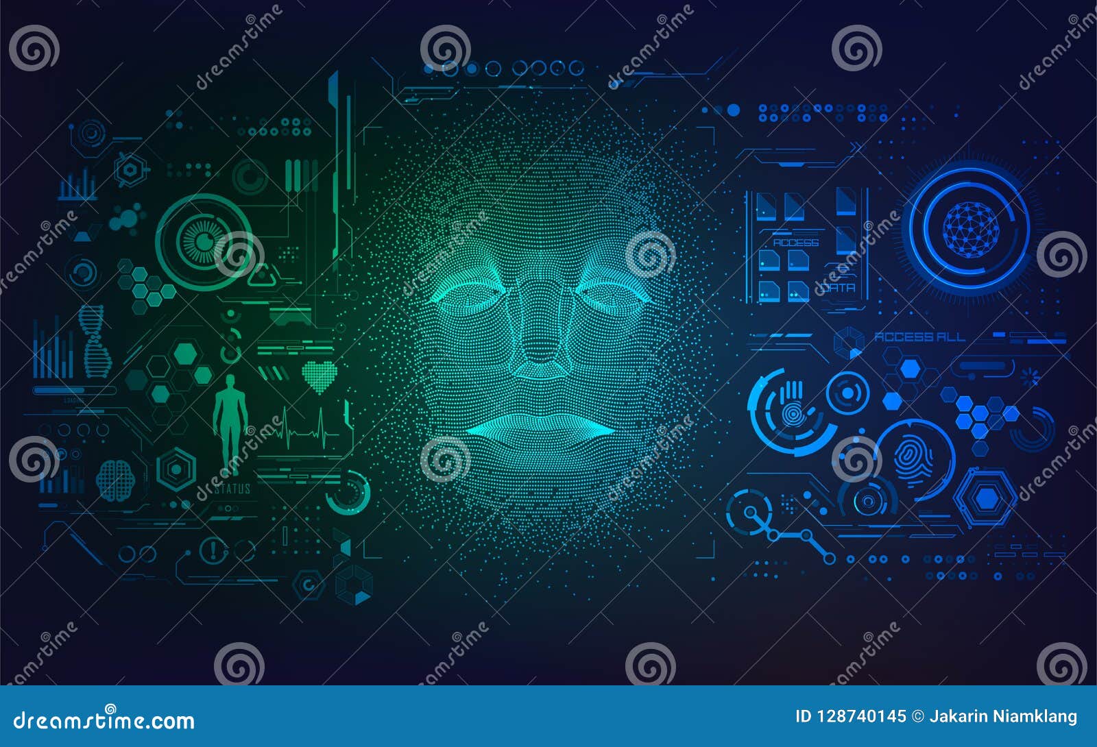 AI face stock vector. Illustration of abstract, futuristic - 128740145