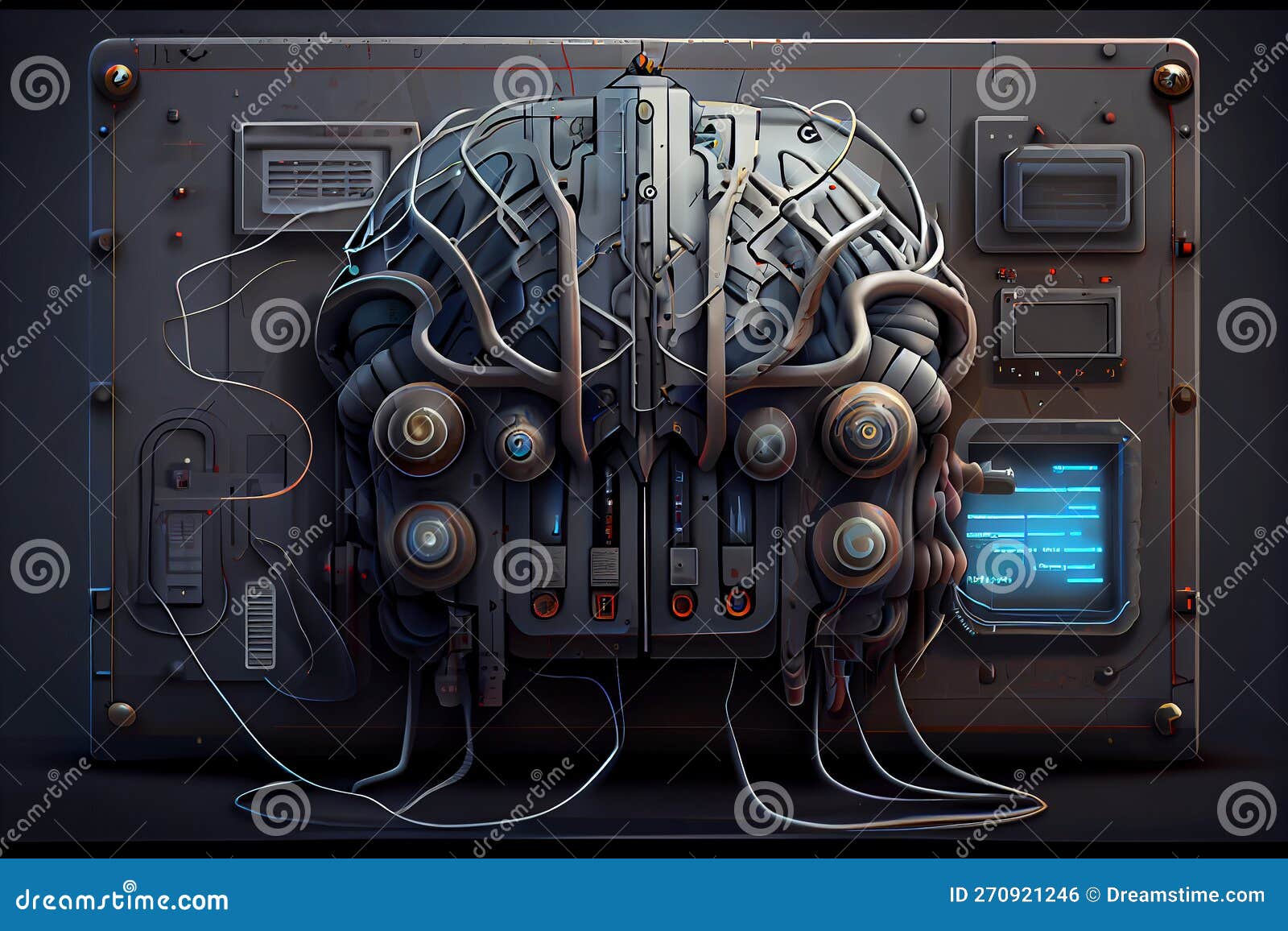 Concept of Artificial Intelligence. Human Brain Connected To Electronic ...