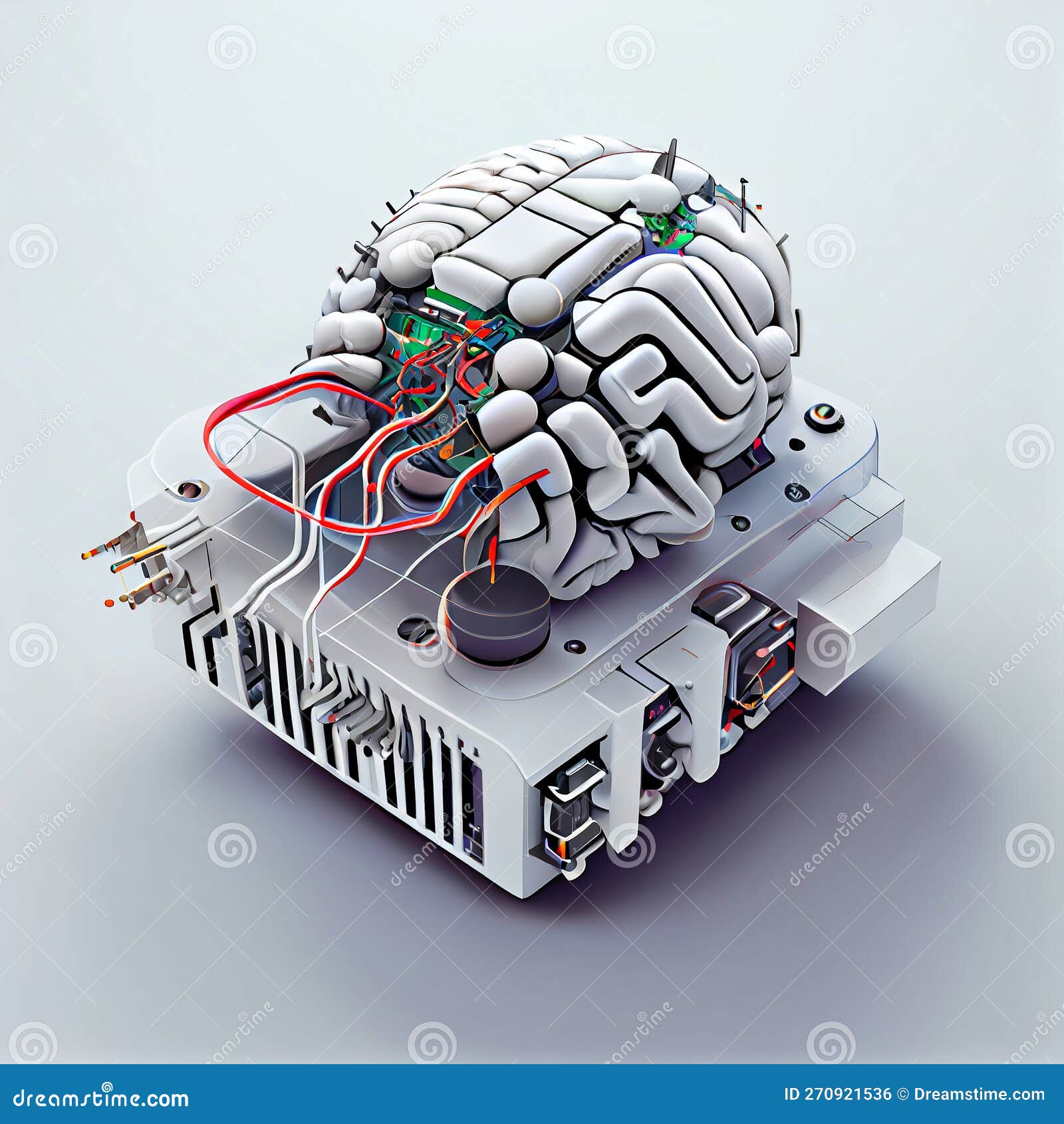 Concept of Artificial Intelligence. Human Brain Connected To Electronic ...