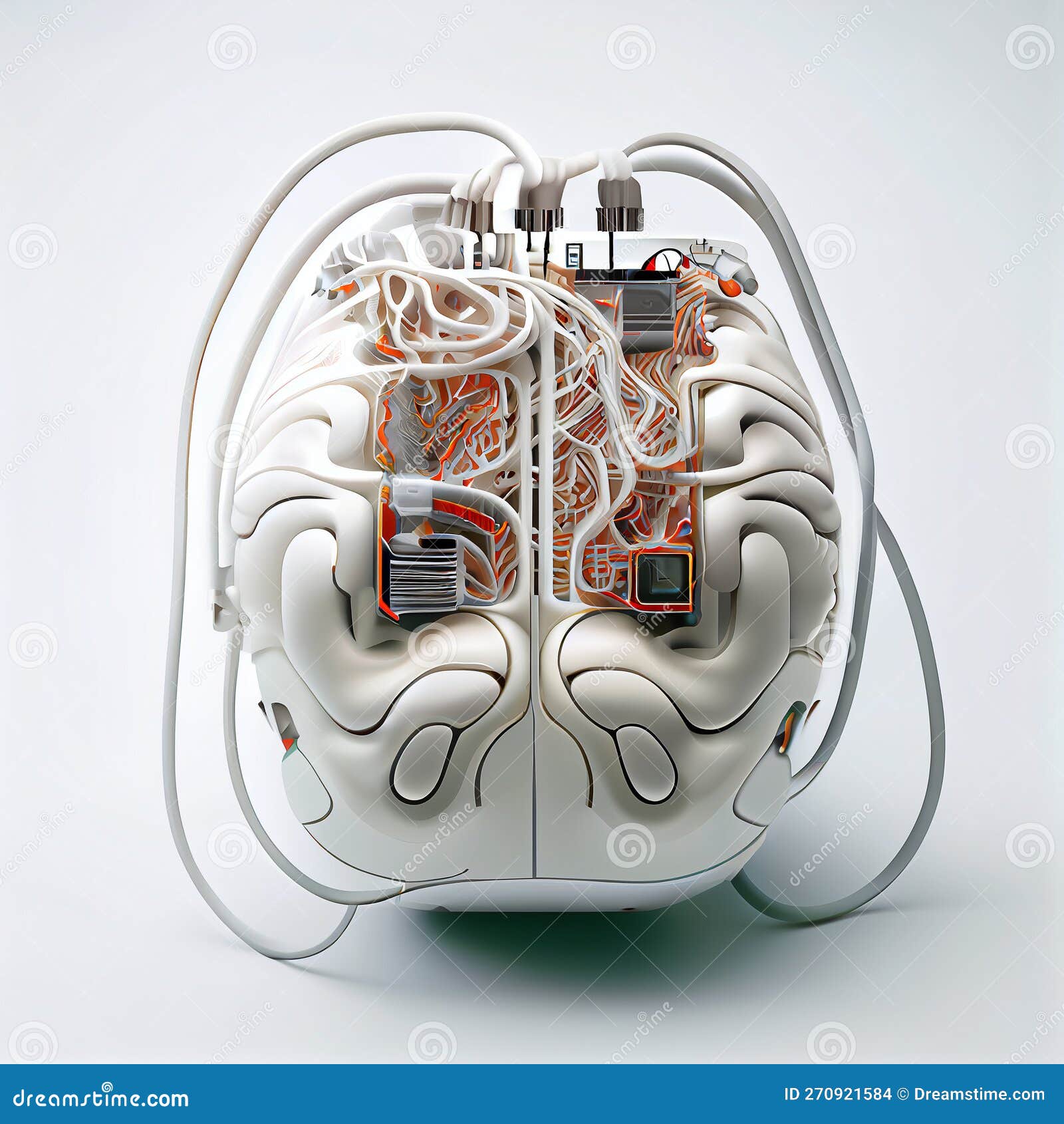 Concept of Artificial Intelligence. Human Brain Connected To Electronic ...