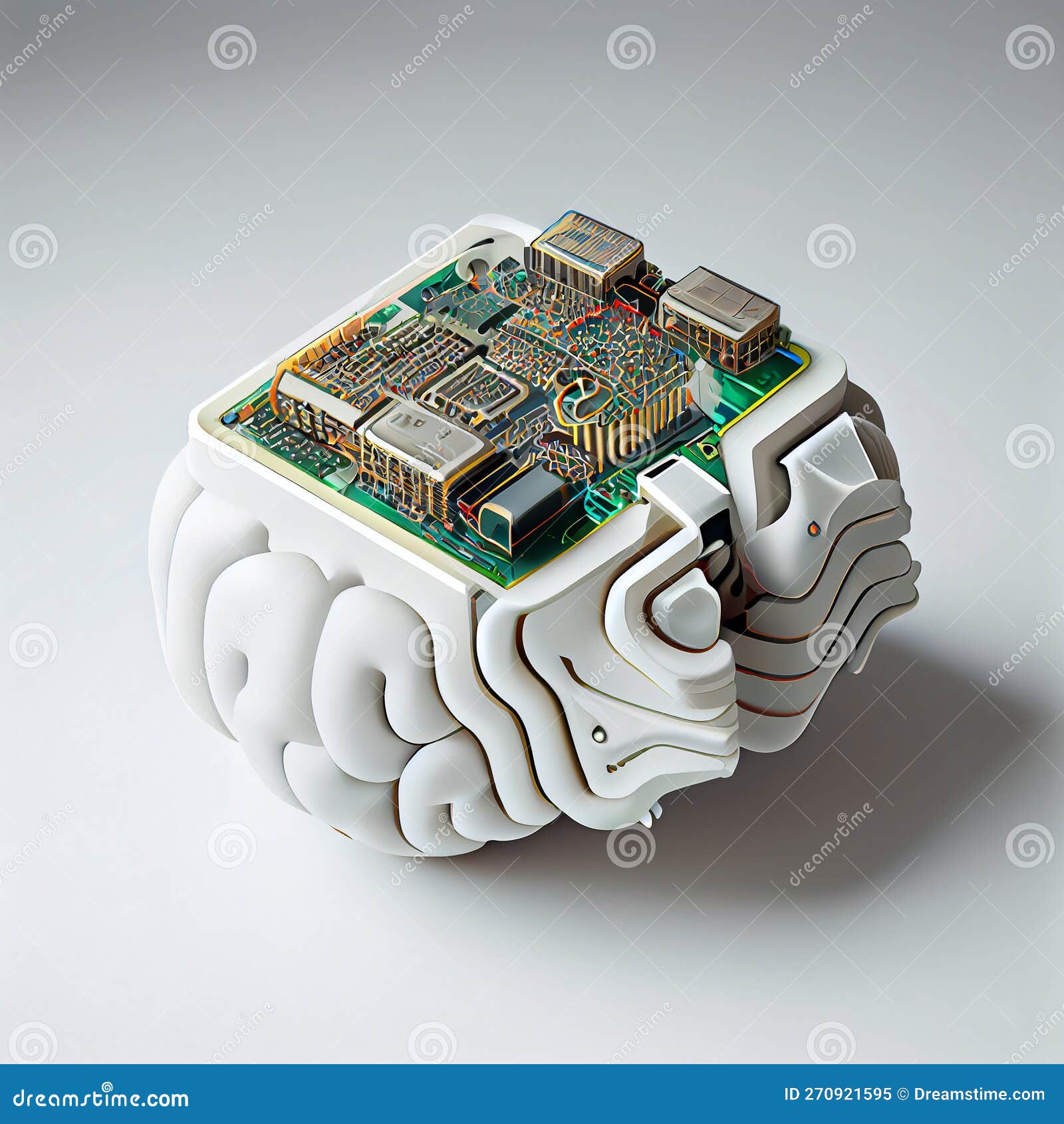 Concept of Artificial Intelligence. Human Brain Connected To Electronic ...
