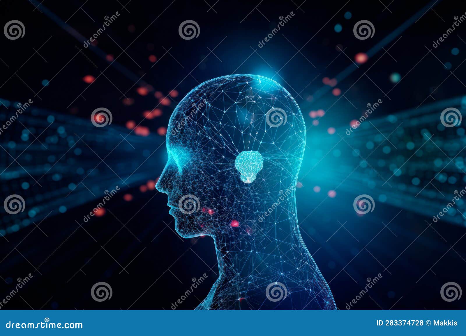 Concept of Artificial Intelligence. Human Face in Blue Colors Stock ...
