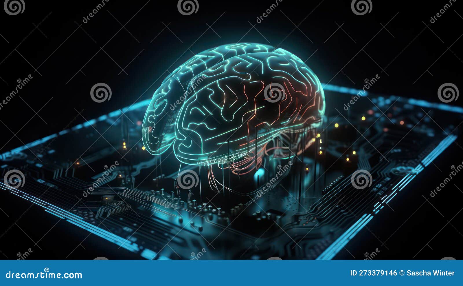 The Concept of Artificial Intelligence Illustrated by a Human Brain on ...