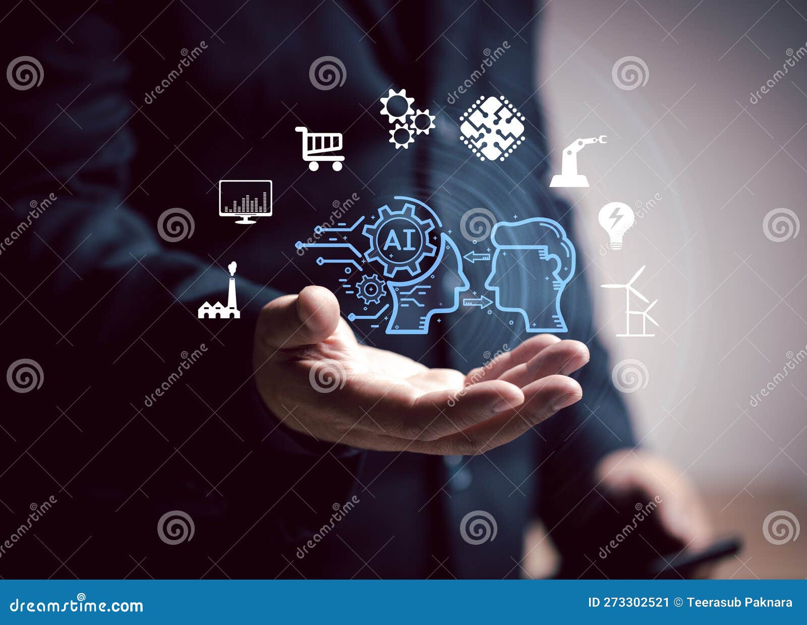 Concept of Artificial Intelligence. Man Use AI Technology To Interact ...