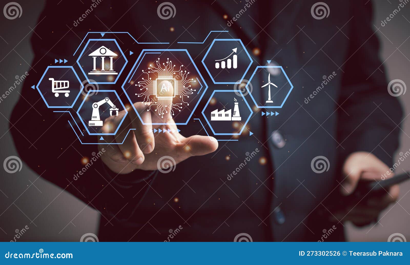 Concept of Artificial Intelligence. Man Use AI Technology To Interact ...