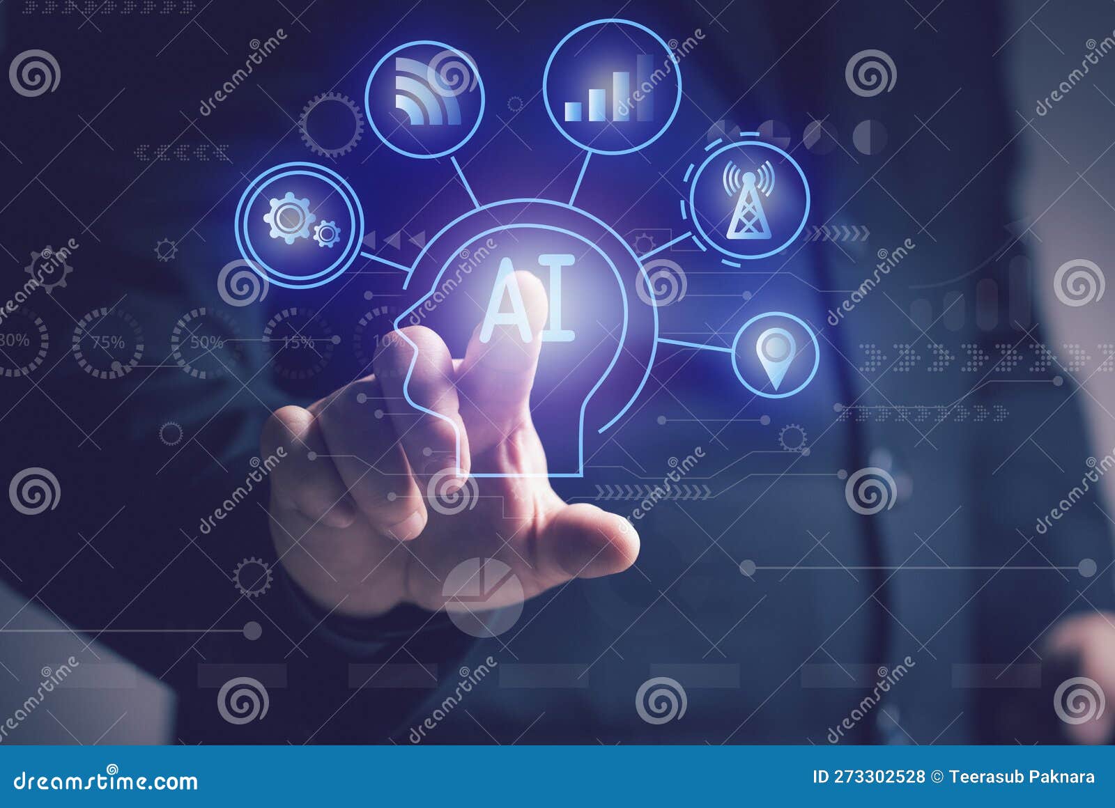 Concept of Artificial Intelligence. Man Use AI Technology To Interact ...