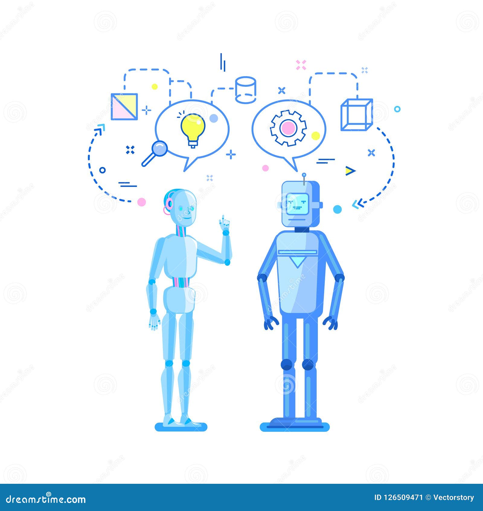 Concept of Artificial Intelligence. Two Robots Talk, Discussion and ...