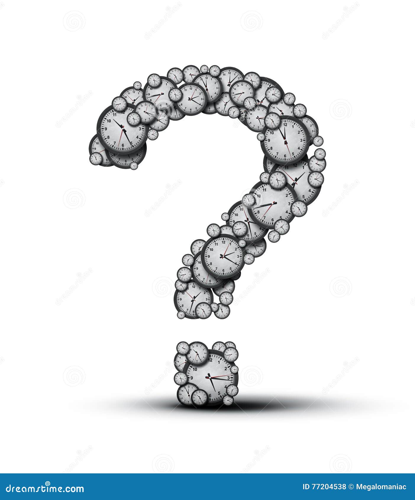 Concept As a Group of Clocks and Timepieces Shaped As a Question Stock ...
