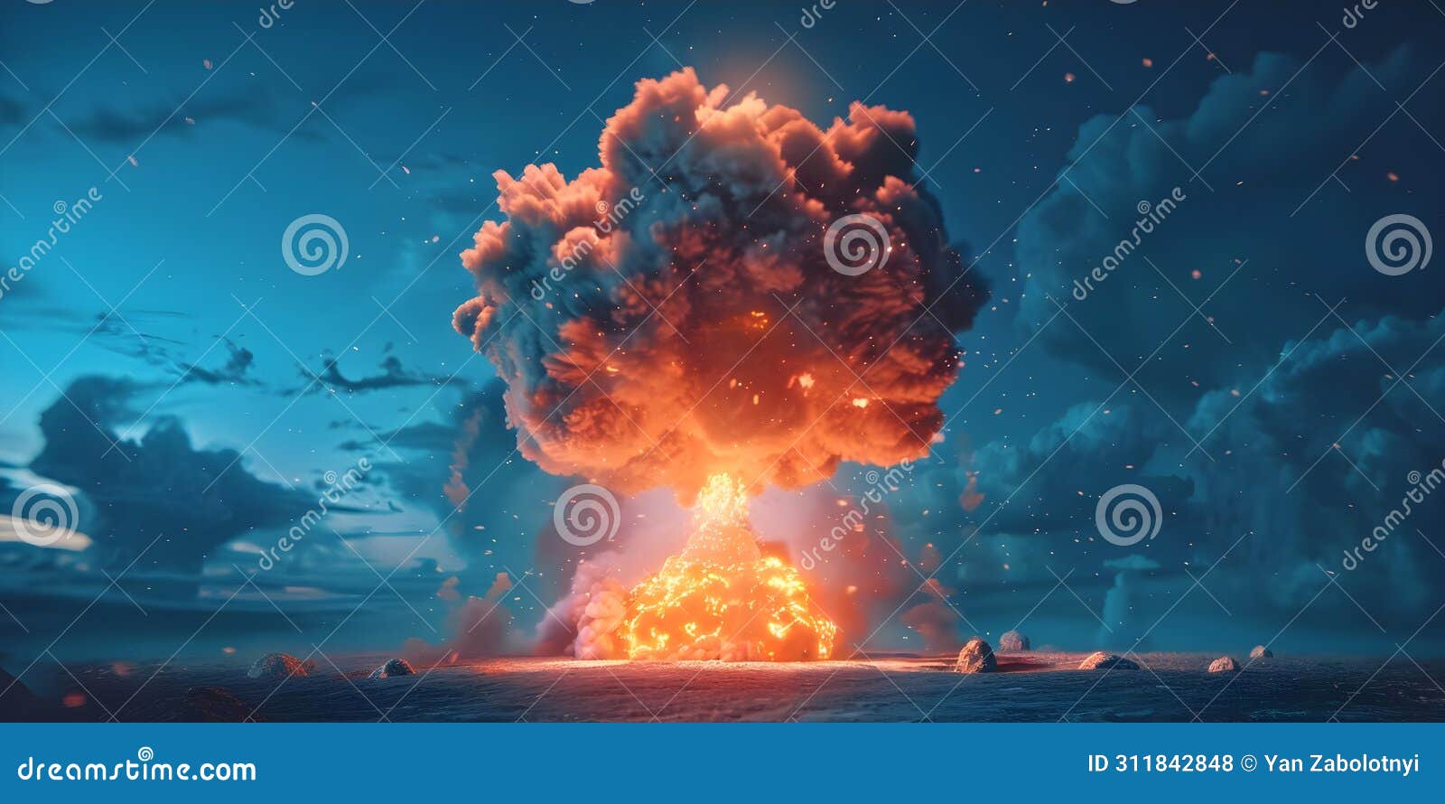 A Striking Depiction of an Atomic Bomb Explosion Featuring a Towering ...