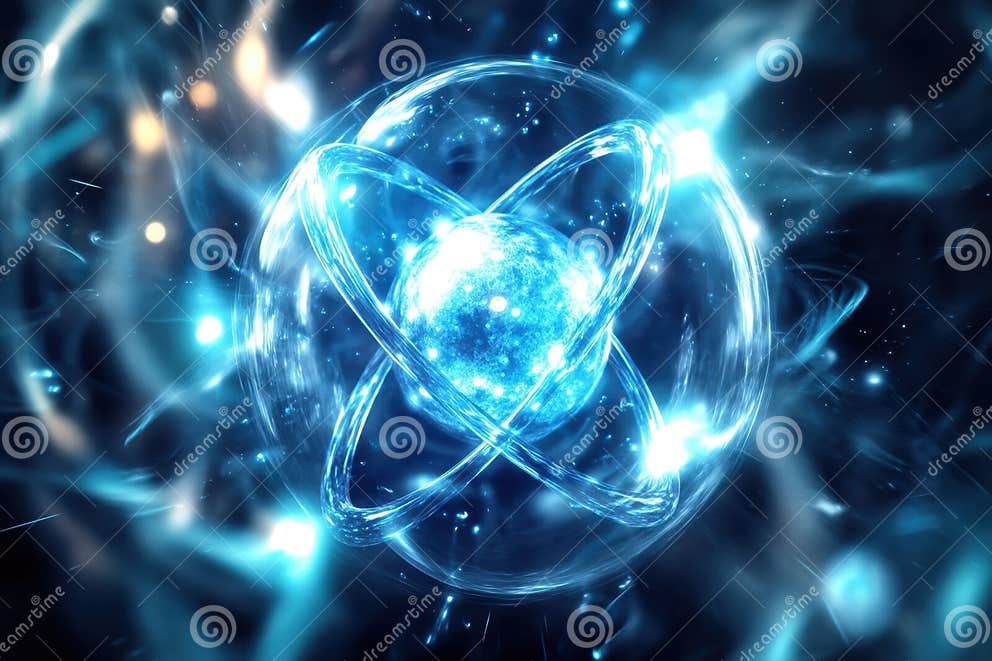 Concept of Atomic Structure with Glowing Nucleus and Energy Fields in a ...