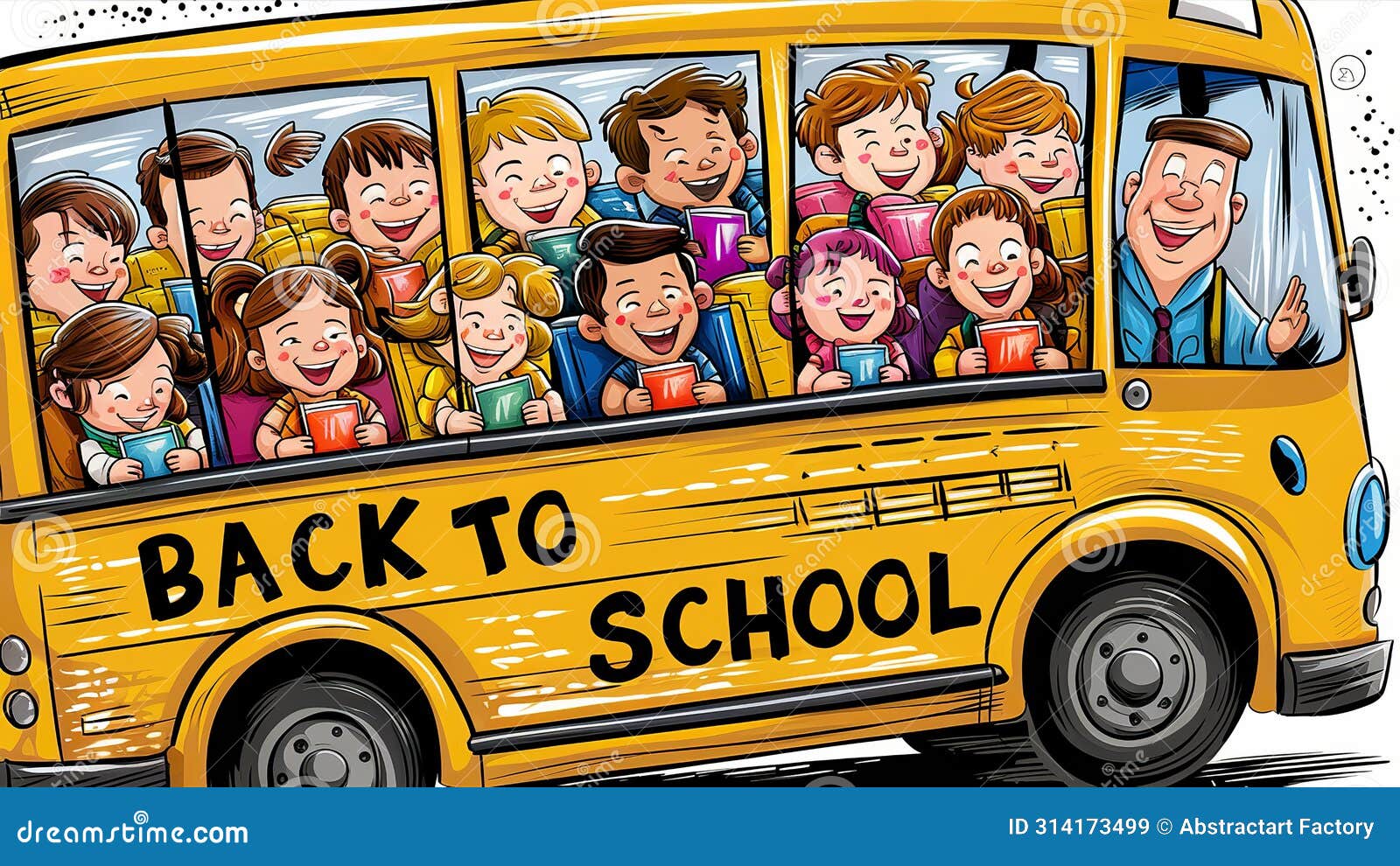 Concept for Back To School. School Bus with Kids Stock Illustration ...