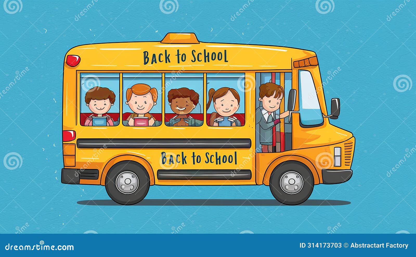 Concept for Back To School. School Bus with Kids Stock Illustration ...
