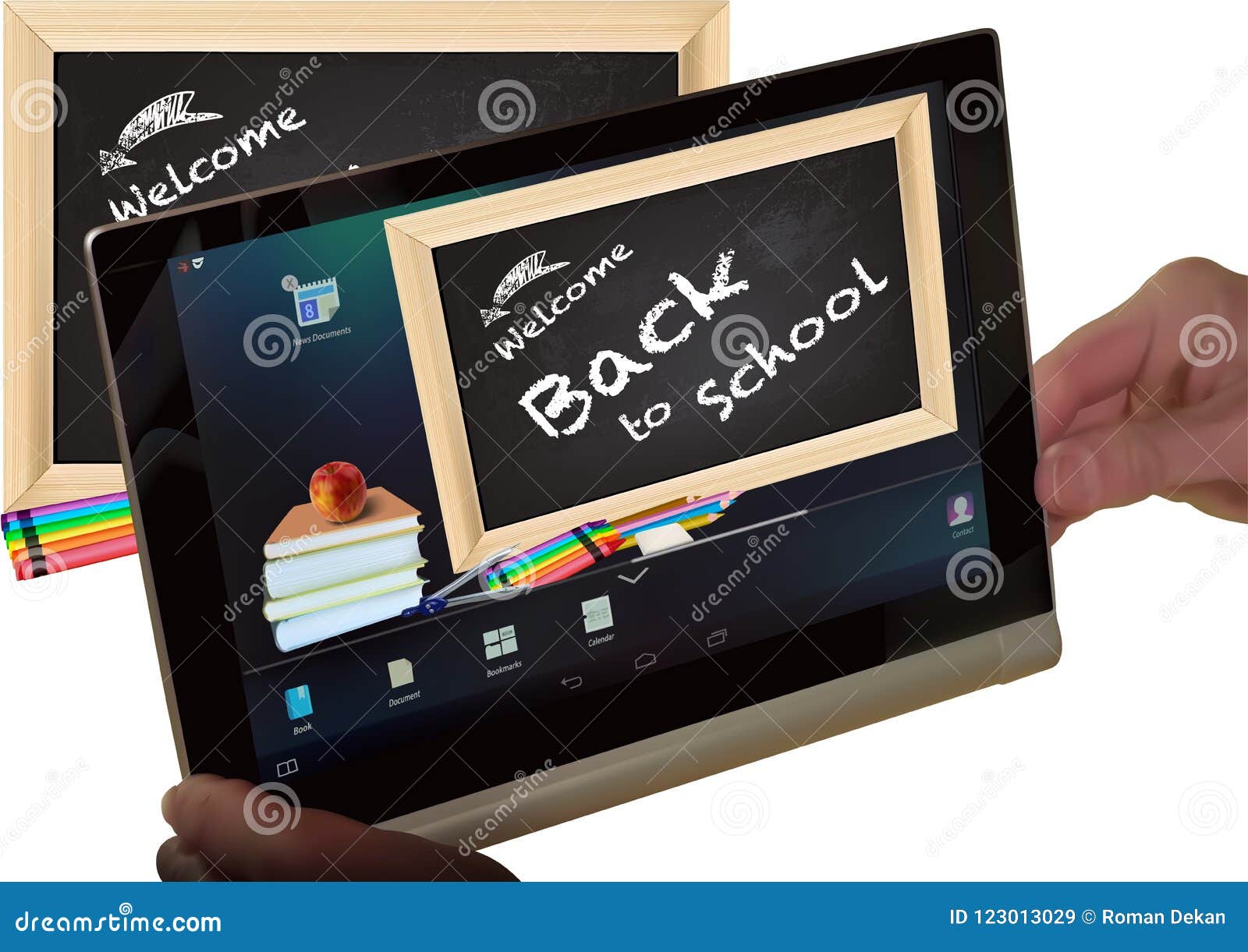 Concept Back To School on Tablet Screen Stock Vector - Illustration of ...