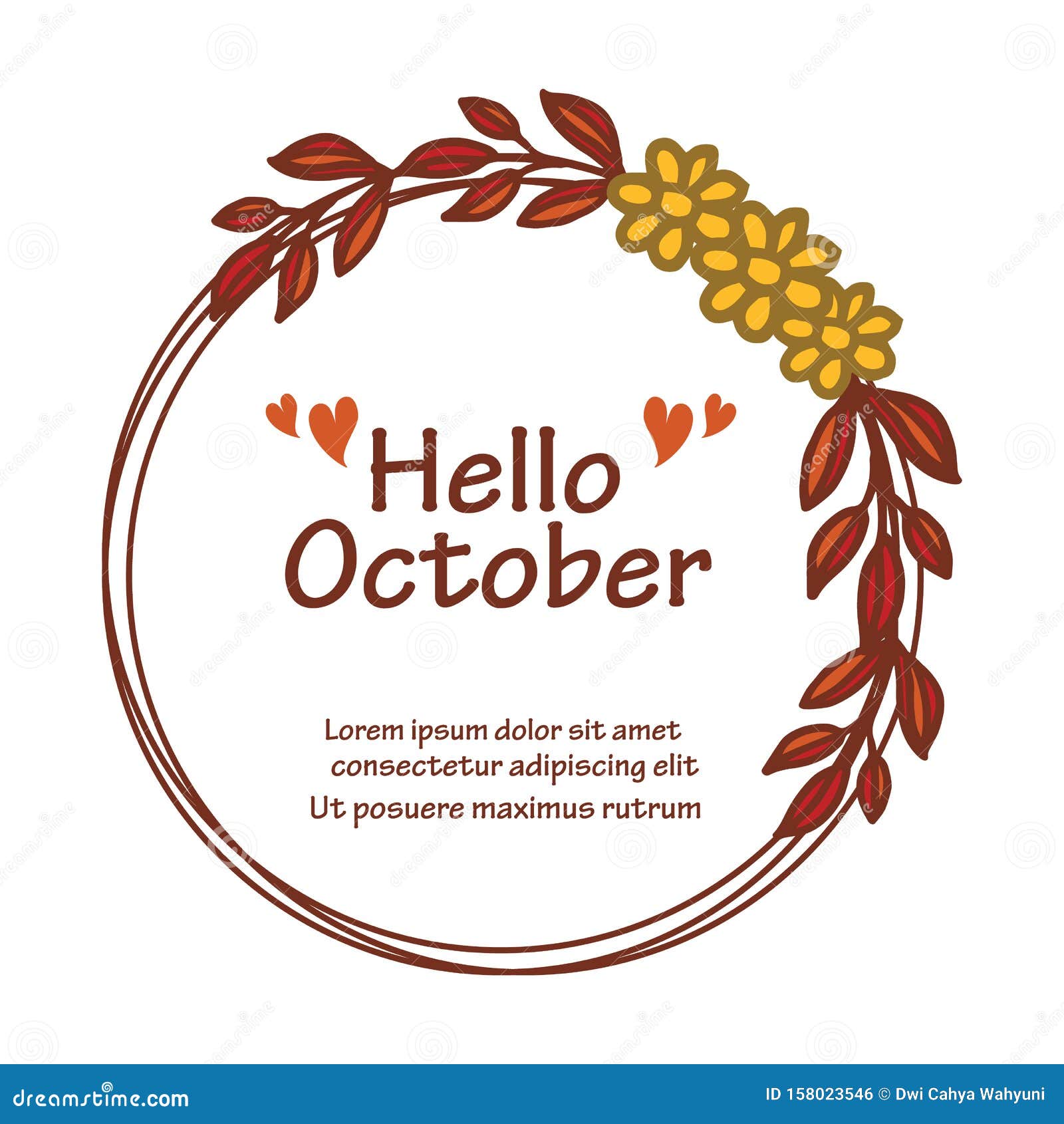 Concept Background Hello October, with Beautiful Leaf Frame. Vector ...