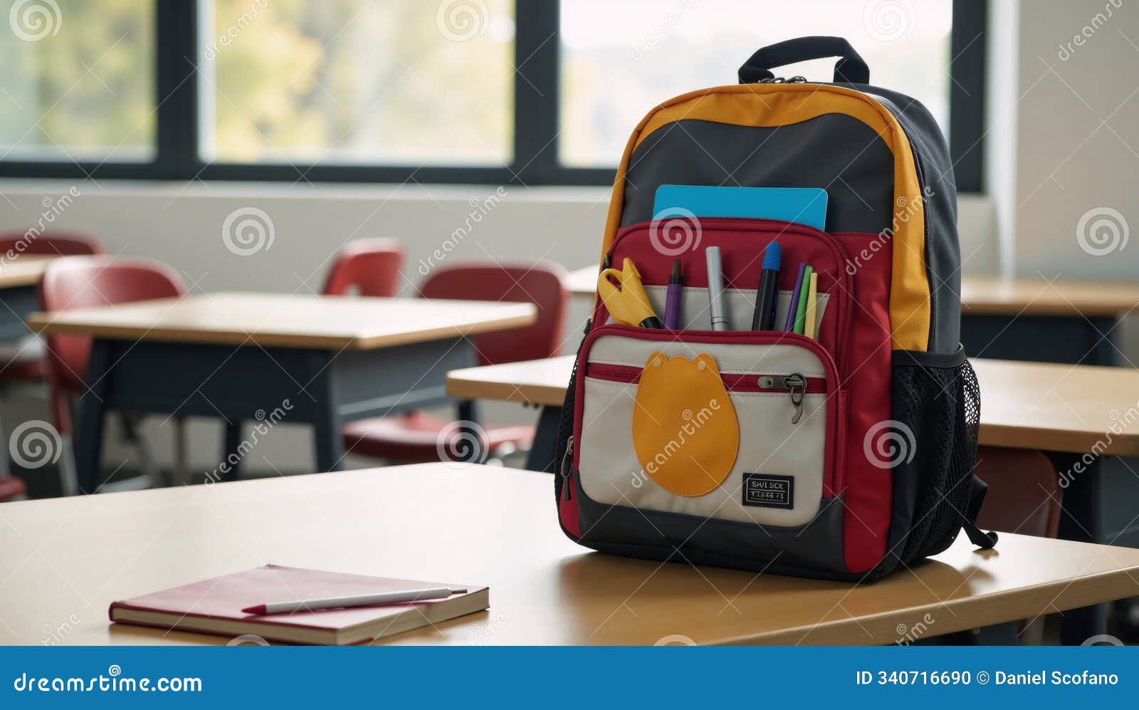 Backpack on Classroom Desk Backtoschool Theme Stock Illustration ...