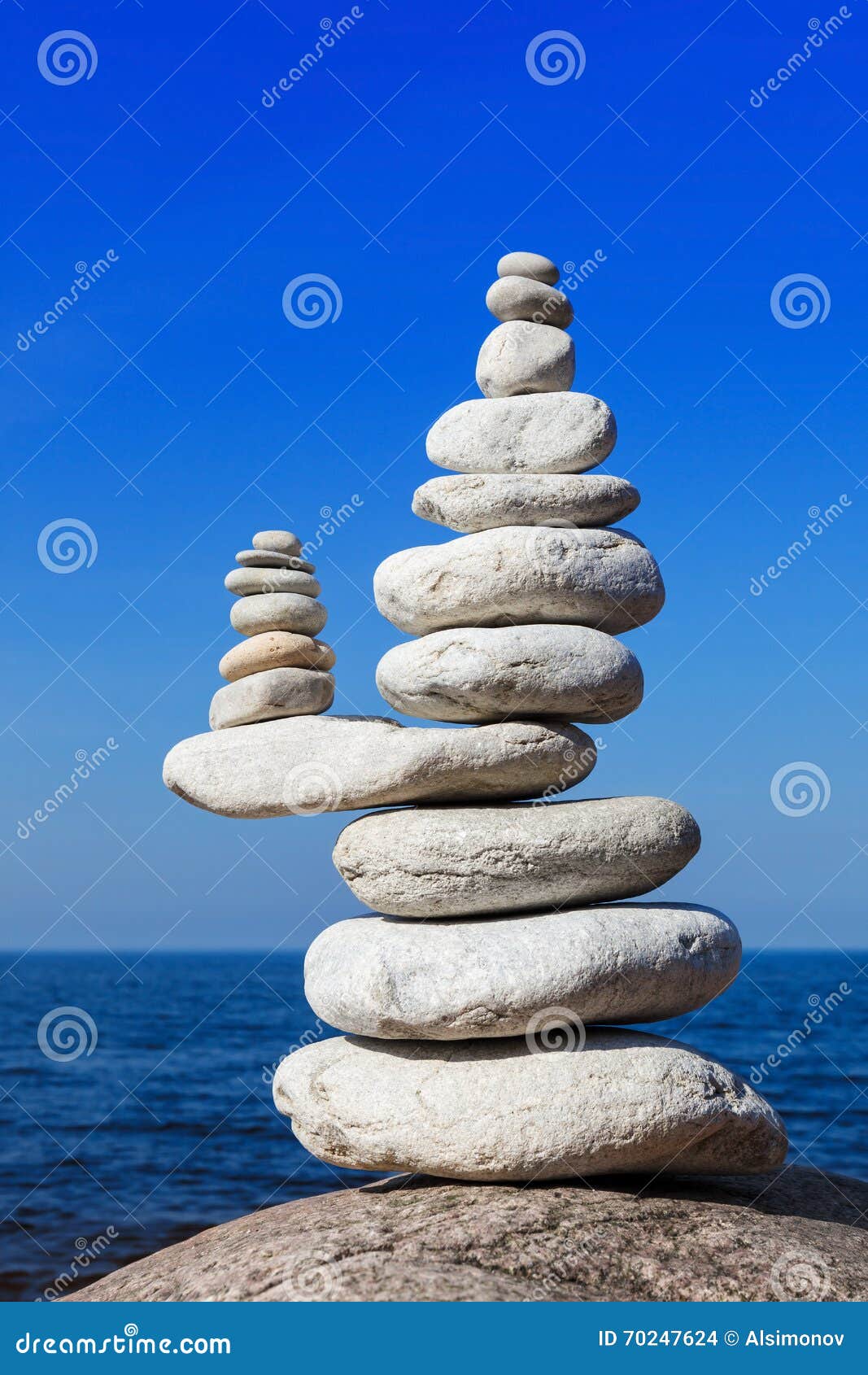 Concept of Balance and Harmony. White Rocks Zen on the Sea. Stock Photo ...