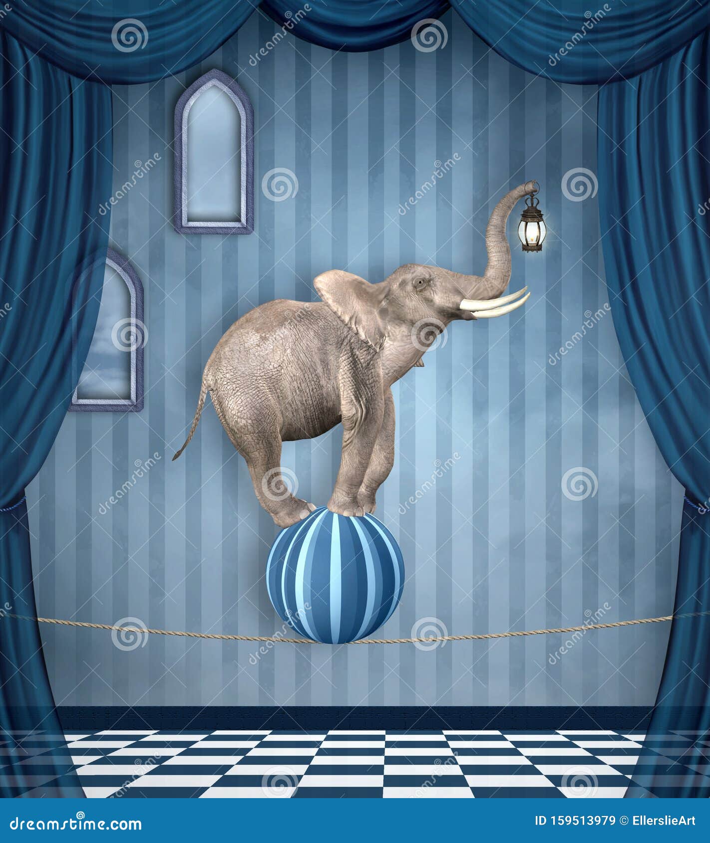 Big Elephant on a Thin Rope Stock Illustration - Illustration of ...