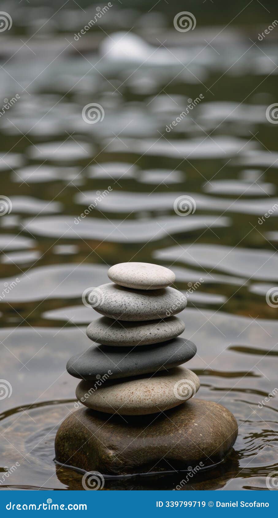 Balanced Stack of Smooth River Stones Next To a Flowing Stream Stock ...