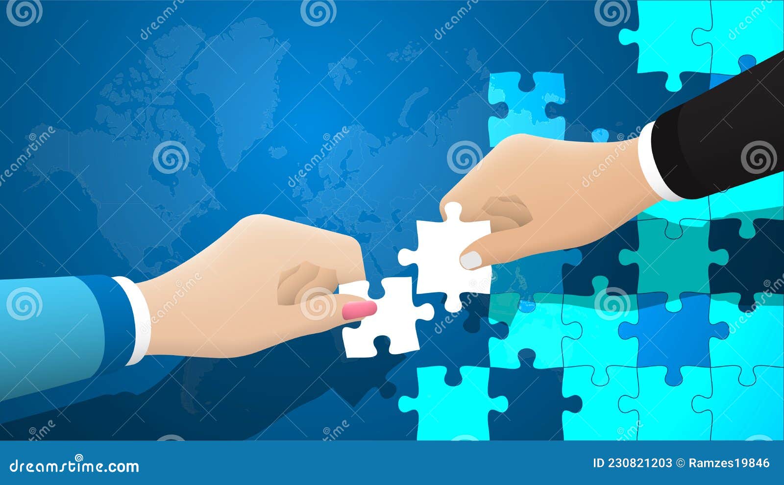 Concept Banner for Teamwork in Global Logistics with Hands and Puzzle ...