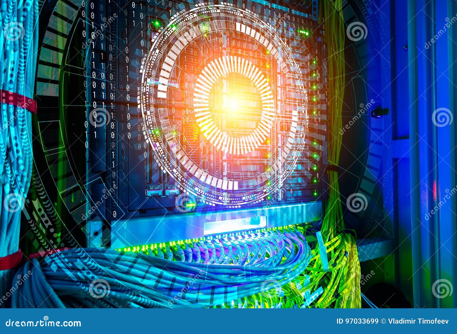 Concept of Big Data. Hologram Technology Background Over Mainframe with ...