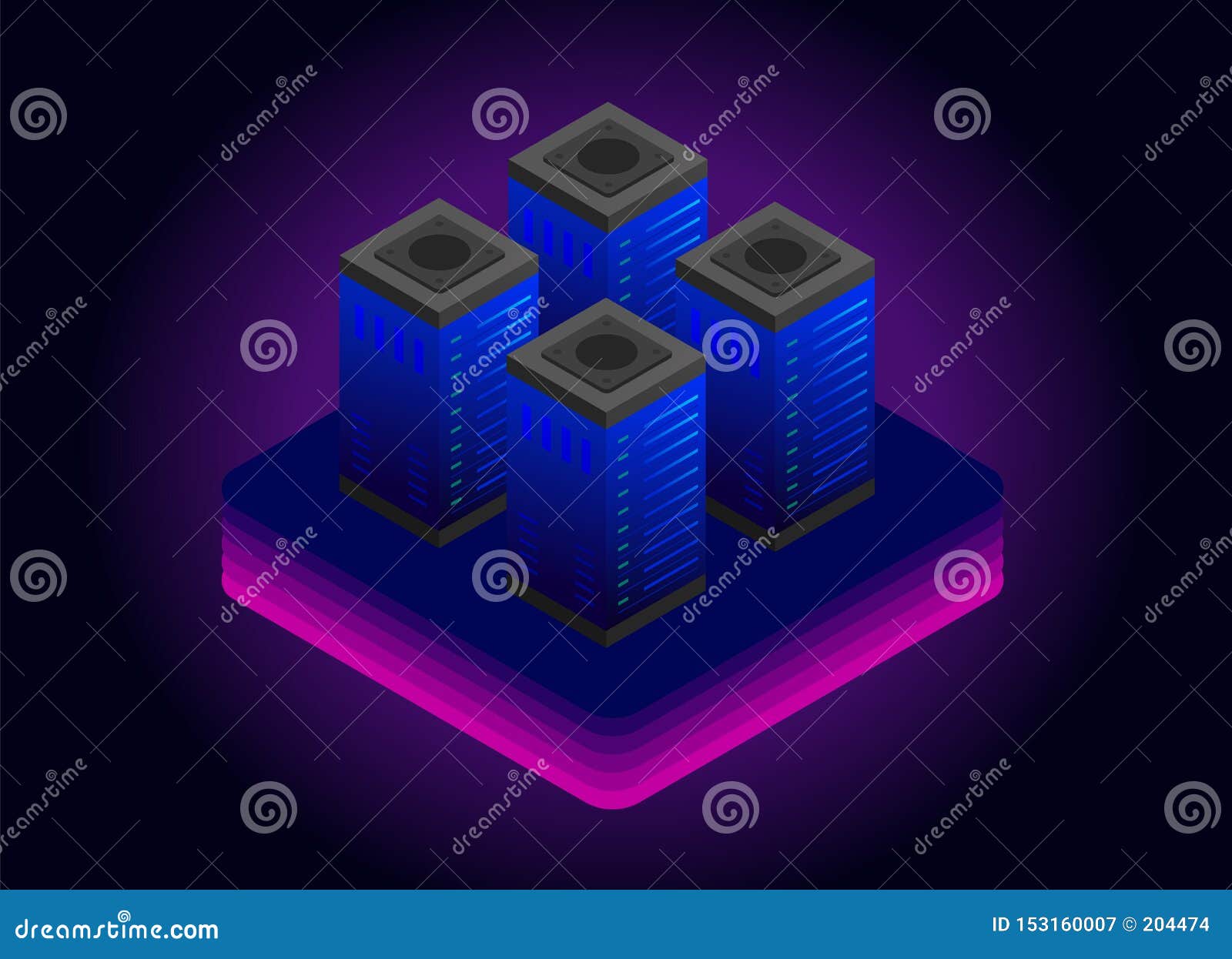 Big Data Storage Technology Vector Illustration Concept. Cloud Server Room Rack, Network Data ...