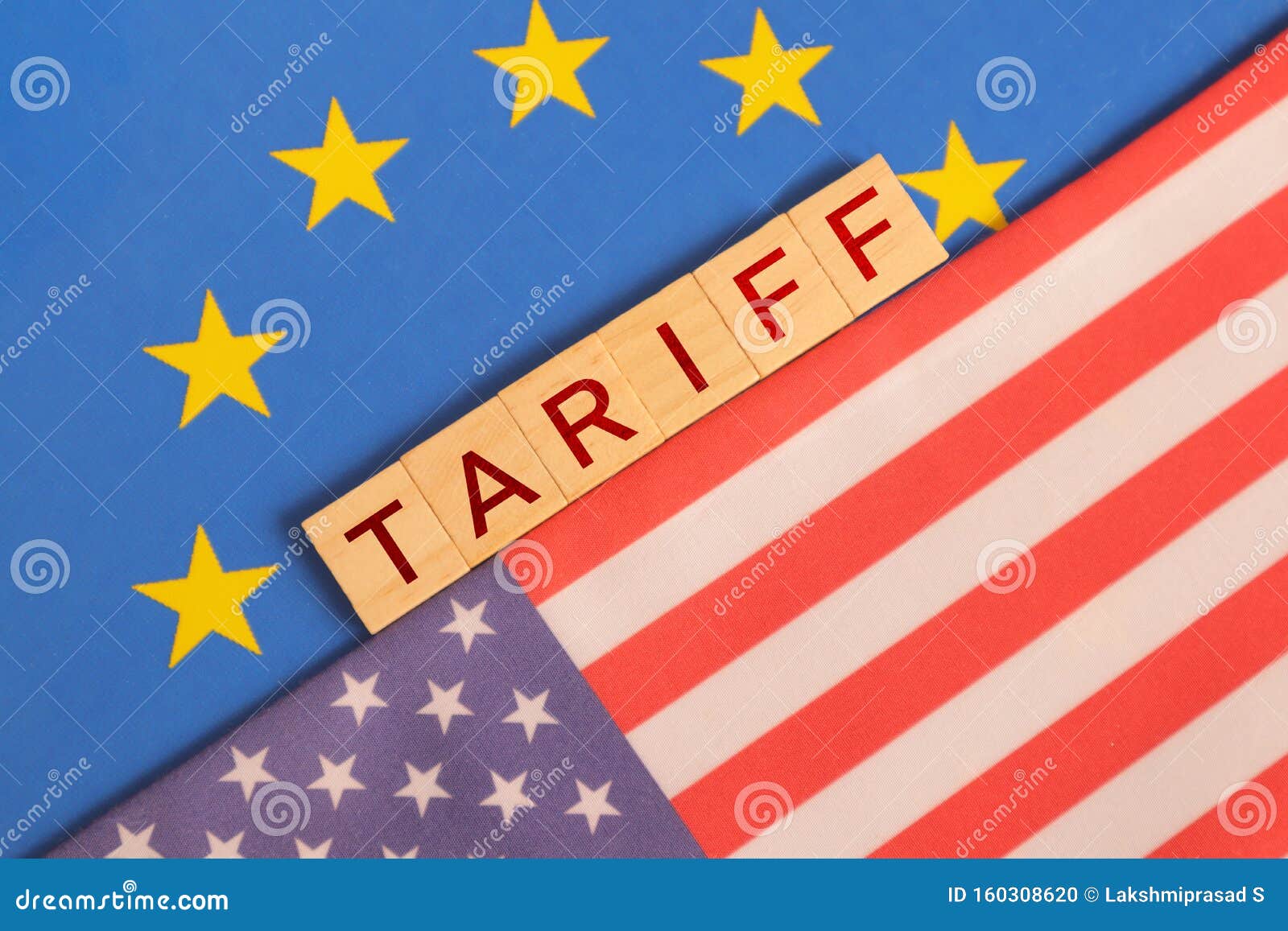 Concept of Bilateral Relations and US Tariff on EU Showing with Flags ...