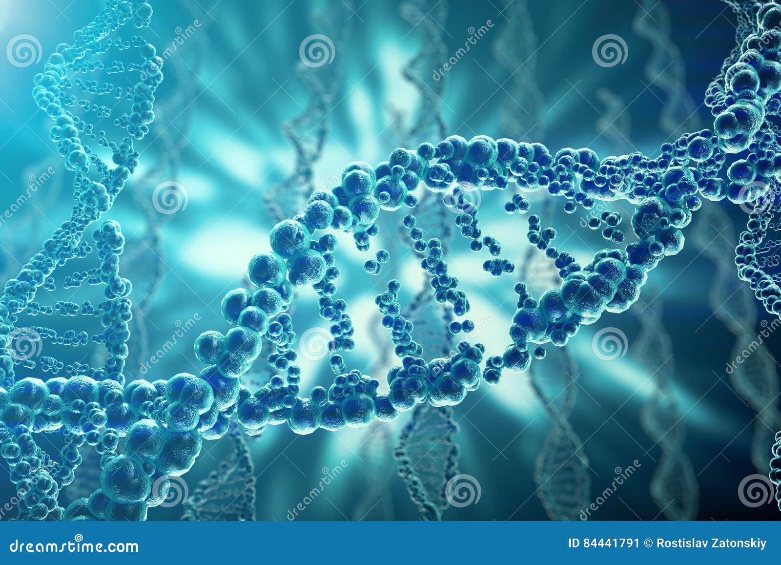 Concept of Biochemistry with Dna Structure on Blue Background. 3d ...