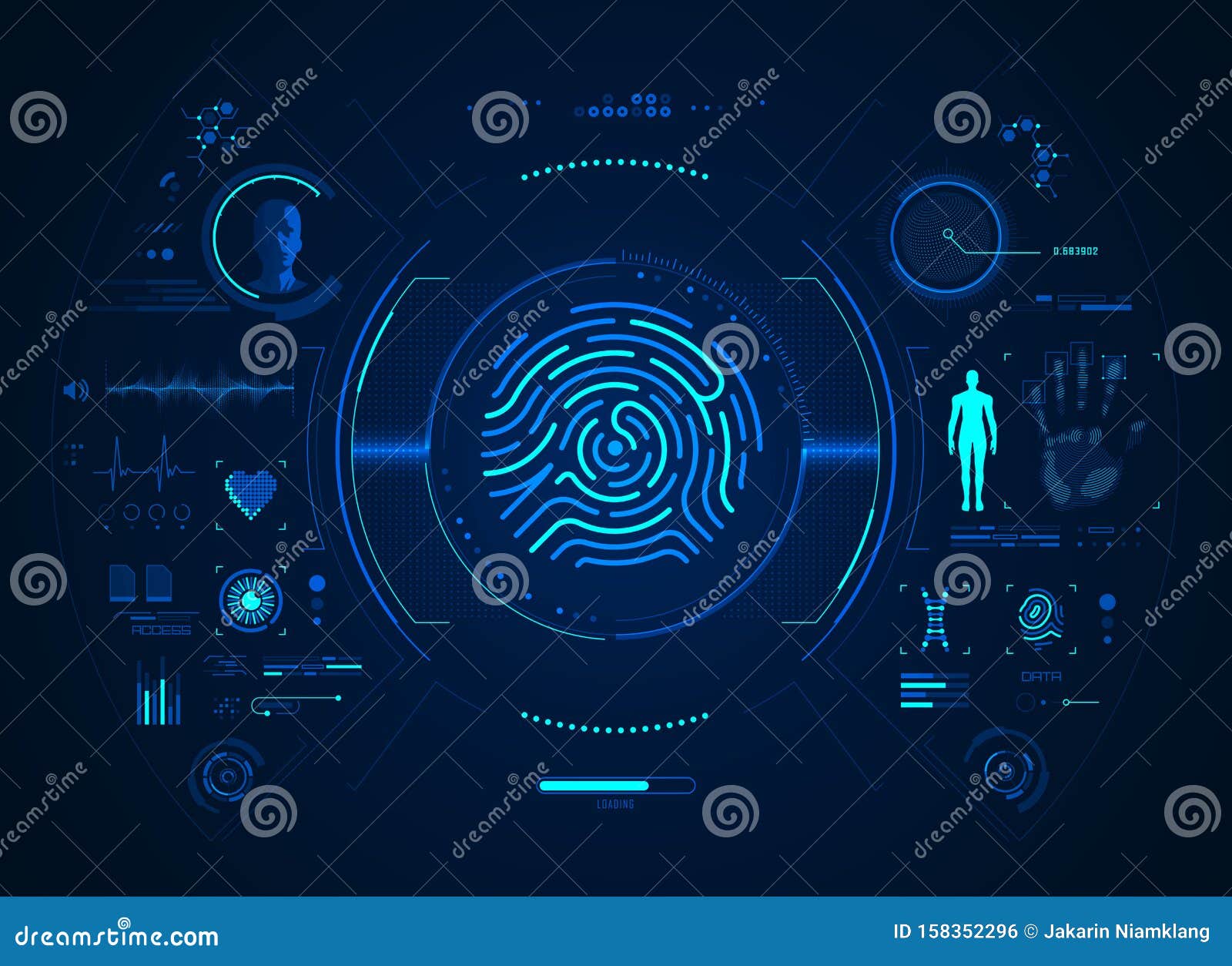 Fingerprint interface stock vector. Illustration of biometric - 158352296