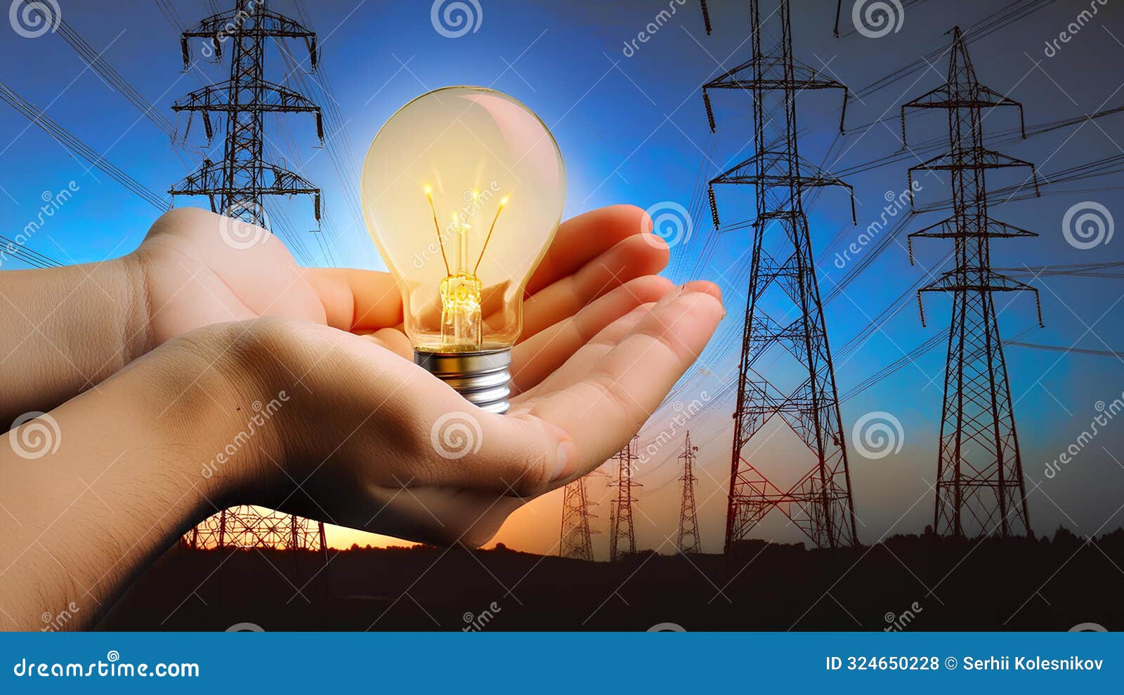 Concept: Blackout, Energy Saving, Energy System. a Light Bulb in the ...
