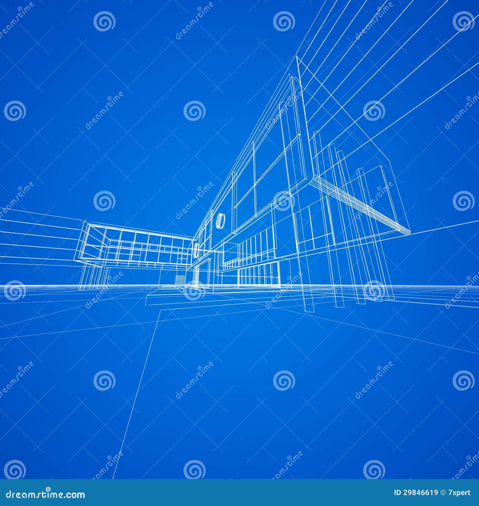 Concept blueprint on blue stock illustration. Illustration of cottage ...