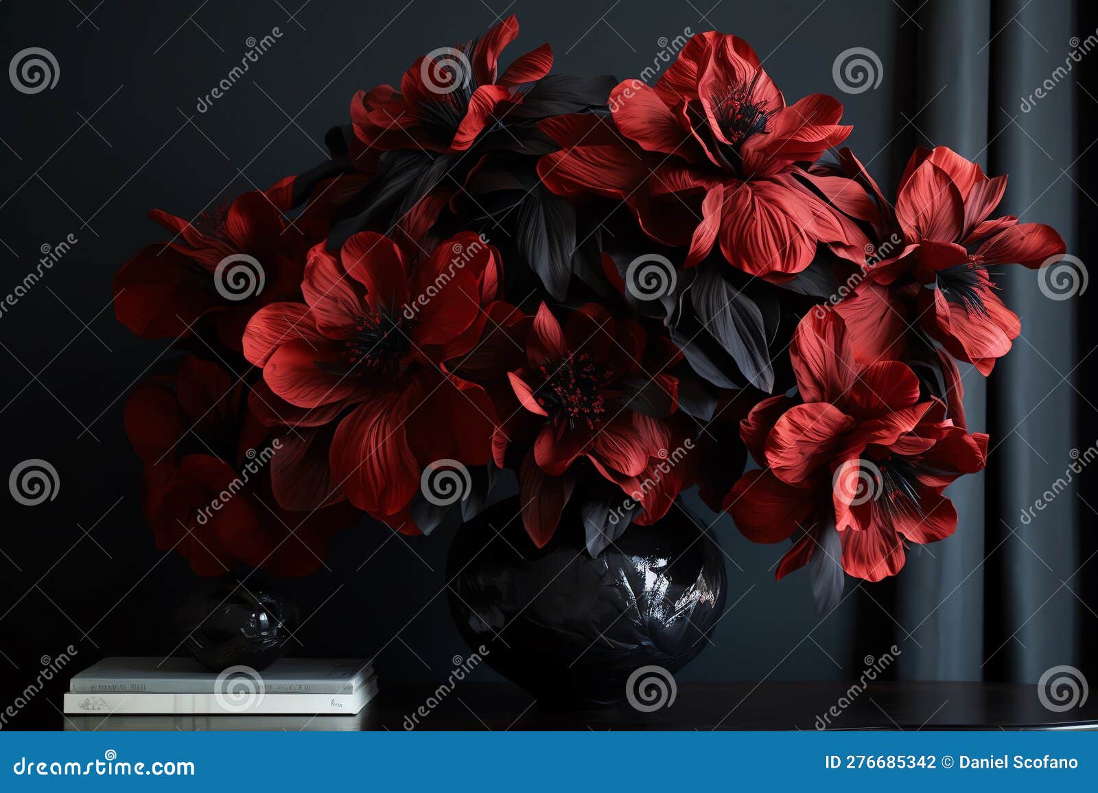A Bold and Dramatic Design with Oversized Black Leaves and Striking Red ...