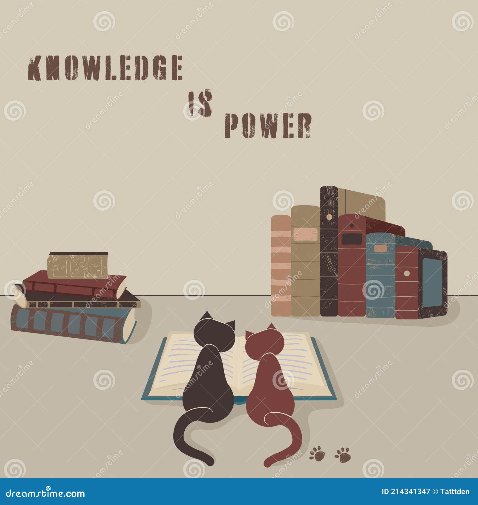 Concept:book or Reading is Source of Knowledge.Two Cats Sit Over Open ...
