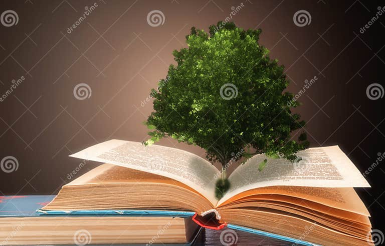 The Concept of a Book or a Tree of Knowledge with an Oak Tree Growing ...
