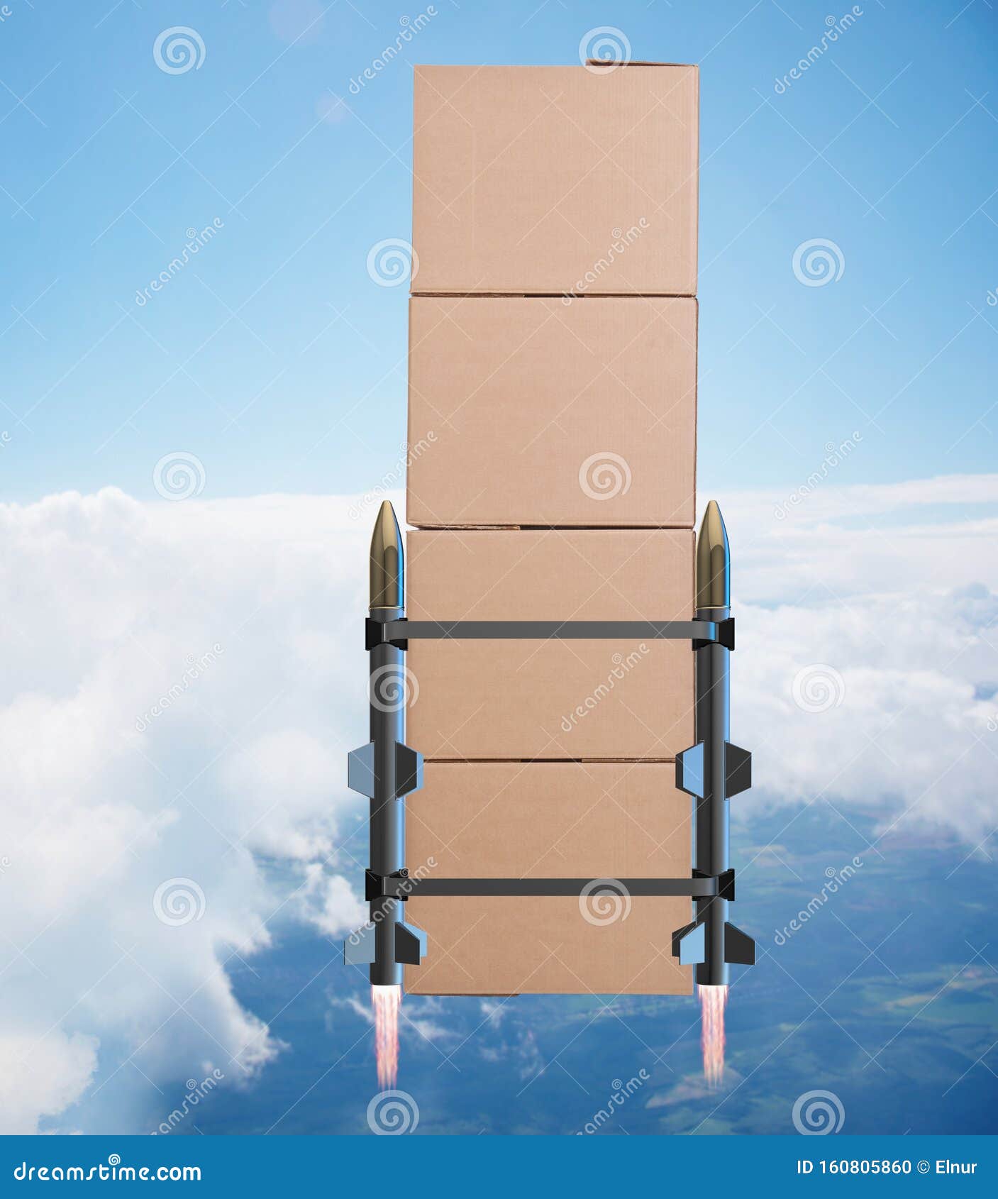 Concept with Box Delivery and Rockets Stock Photo - Image of post ...