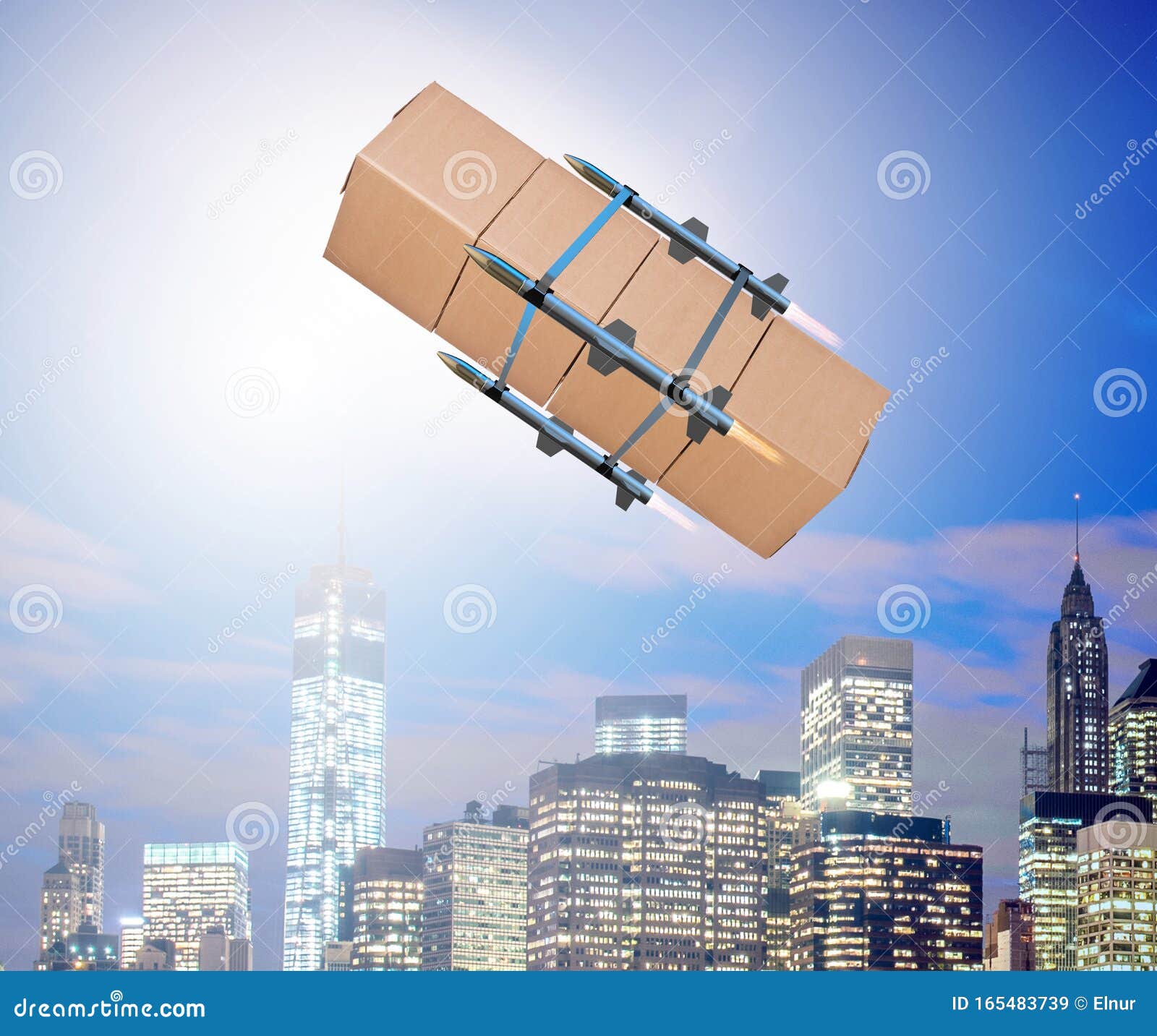 Concept with Box Delivery and Rockets Stock Image - Image of aerial ...