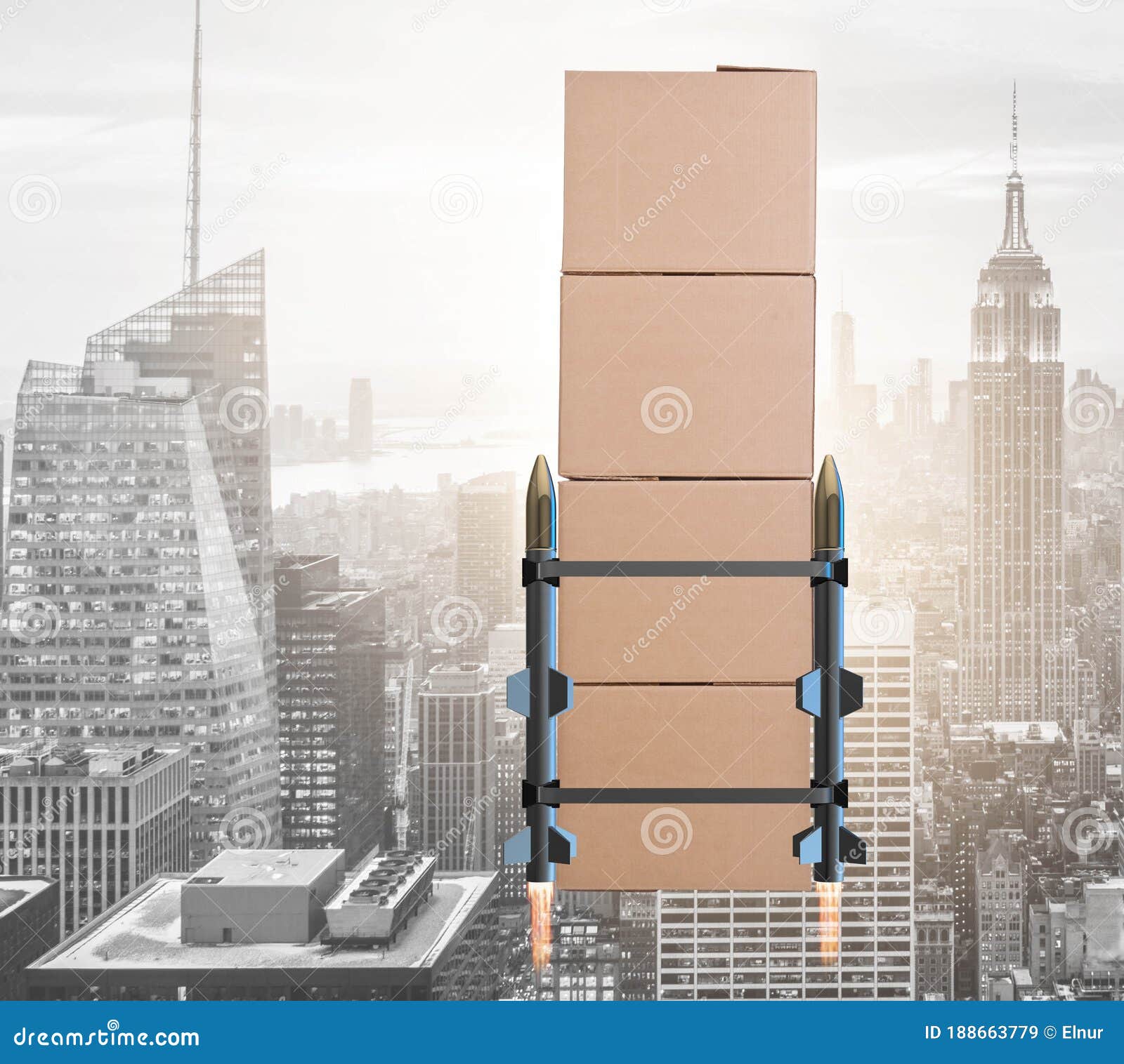 Concept with Box Delivery and Rockets Stock Image - Image of jetpack ...