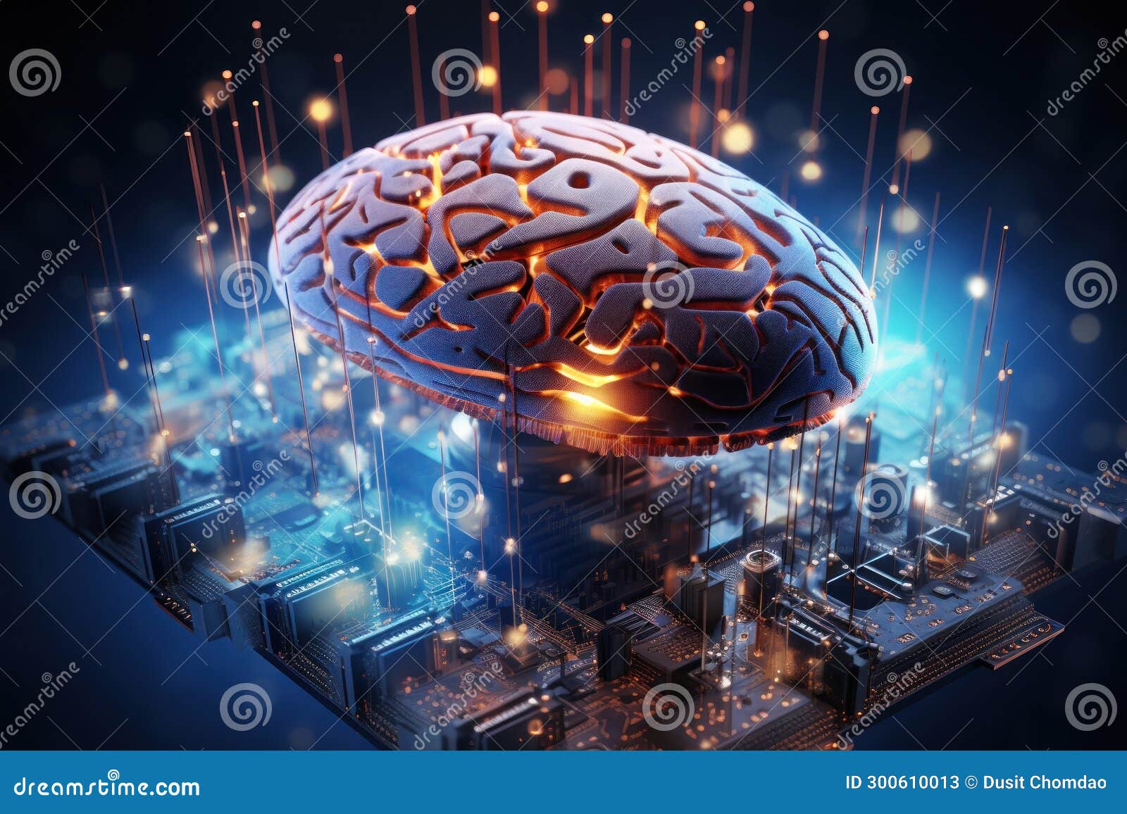 Concept Brain Combined or Merged Technology Artificial Intelligence ...