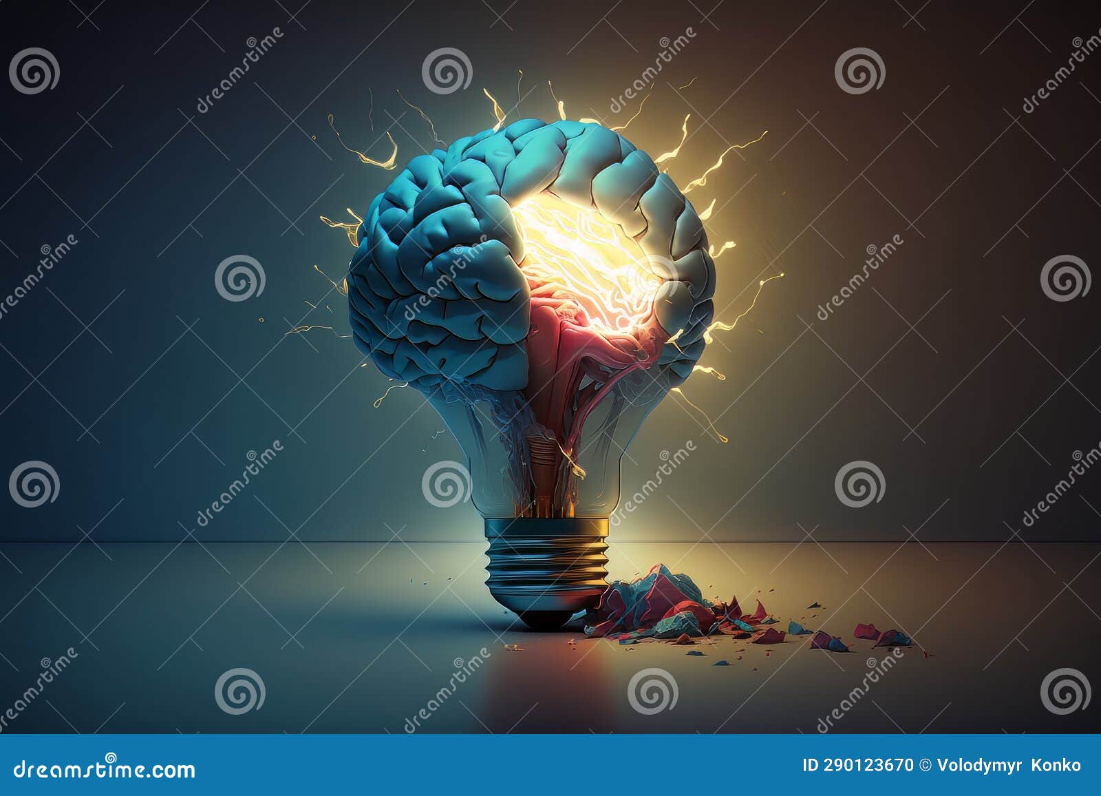 Concept of Brain in a Lightbulb. Creative Idea with Brain and Light ...