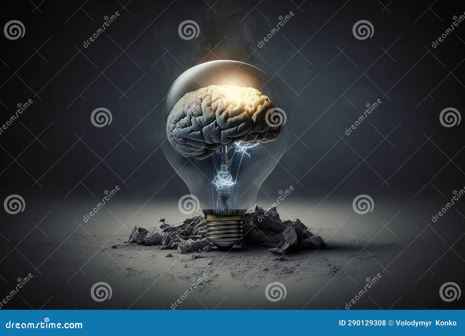 Concept of Brain in a Lightbulb. Creative Idea with Brain and Light ...