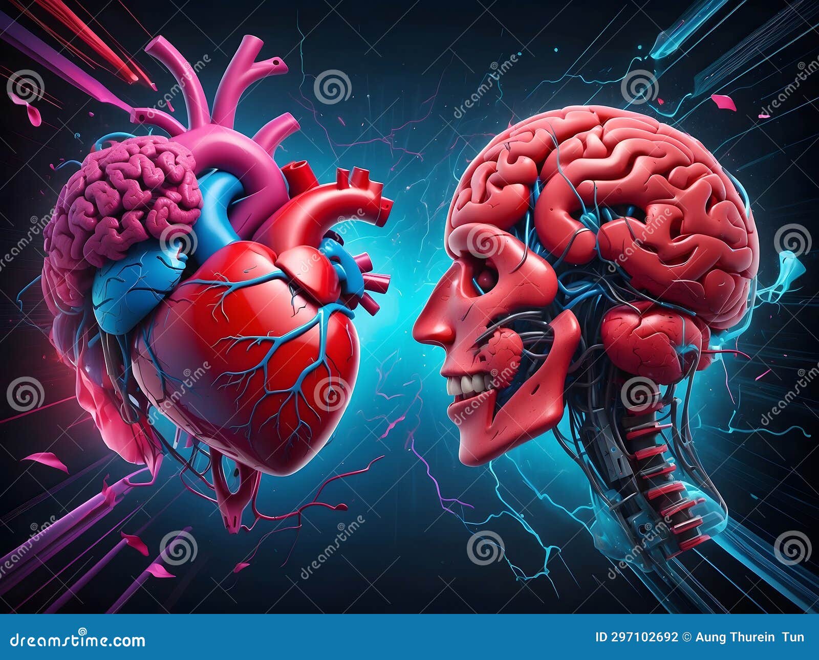 A Concept of Brain Vs Heart Stock Illustration - Illustration of head ...