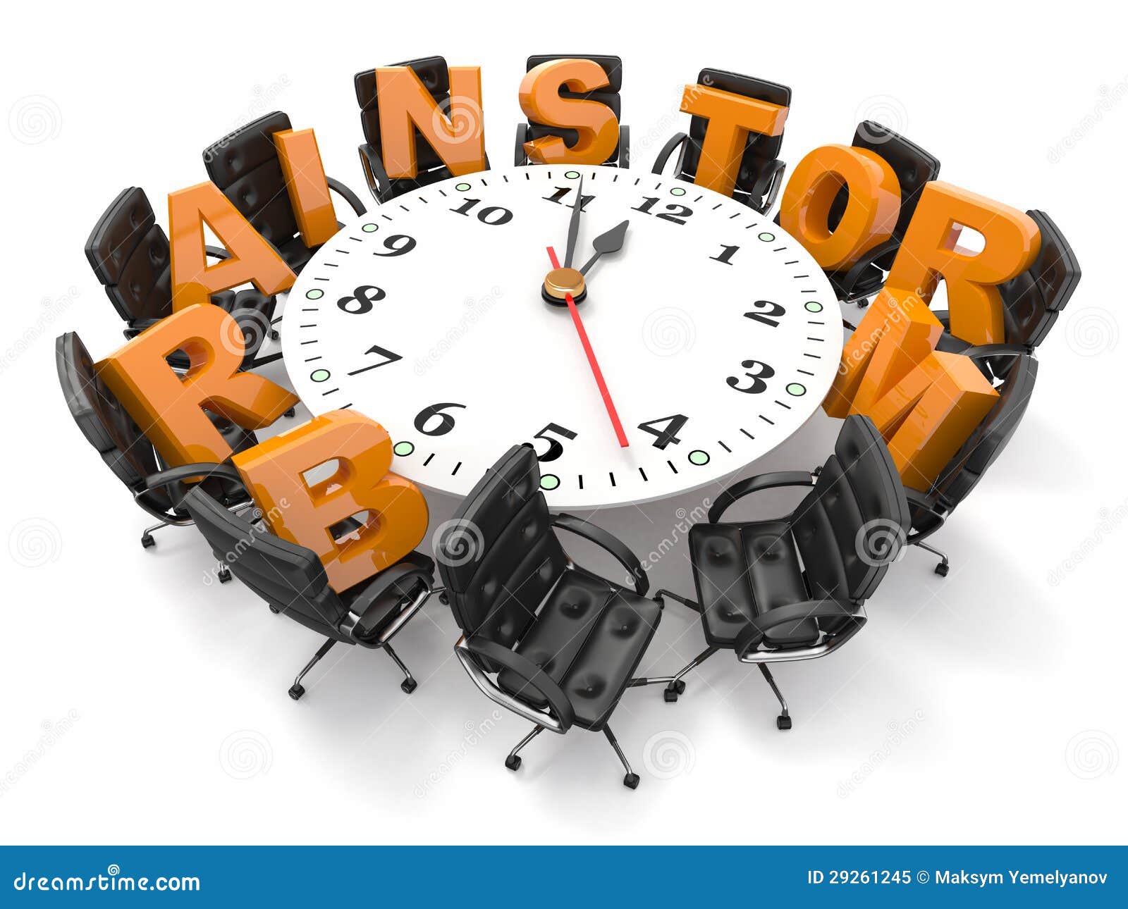 Concept of Brainstorm. Circle Table As Clock and Armchairs Stock ...