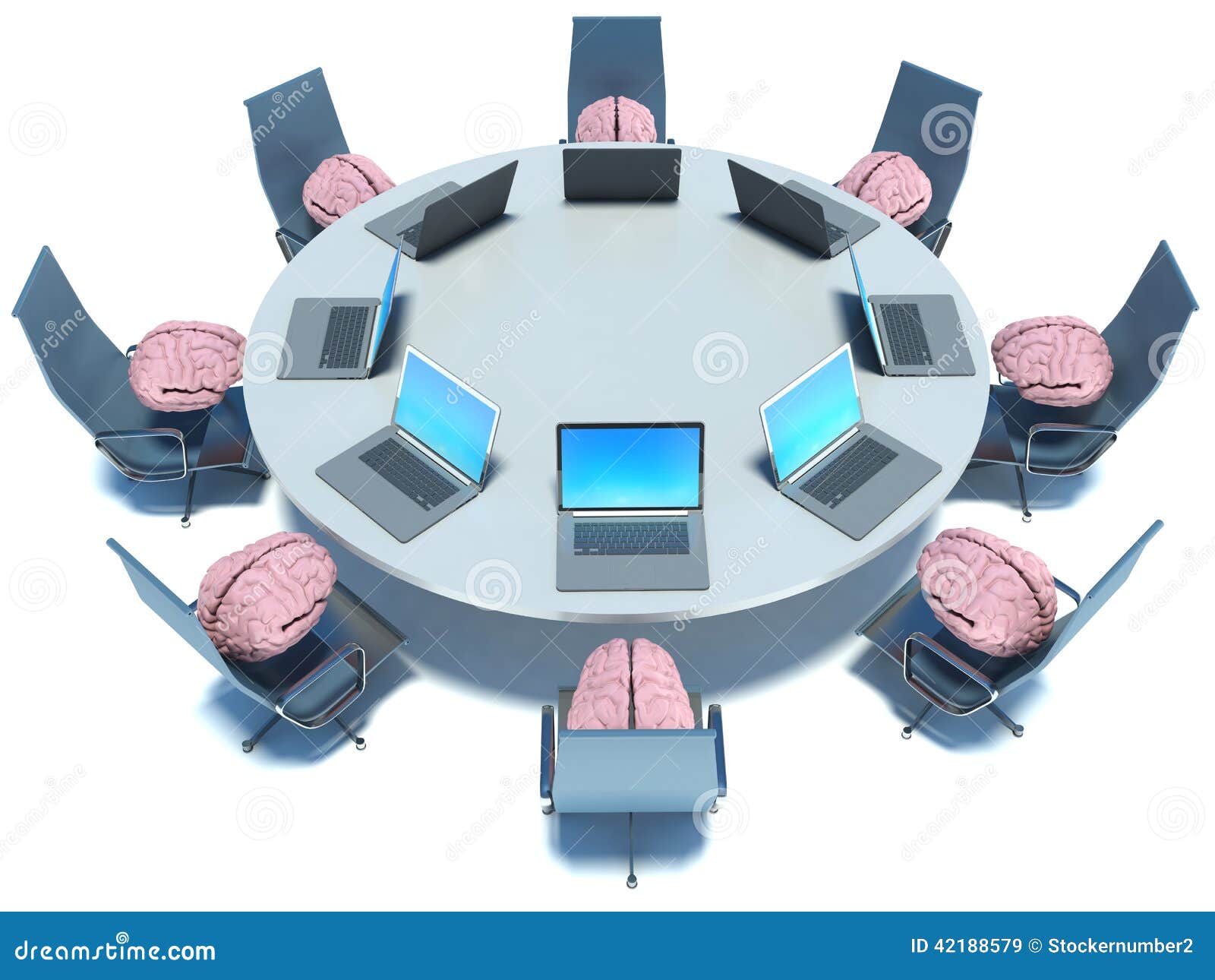 Concept of Brainstorm. Circle Table, Brain and Armchairs Stock ...