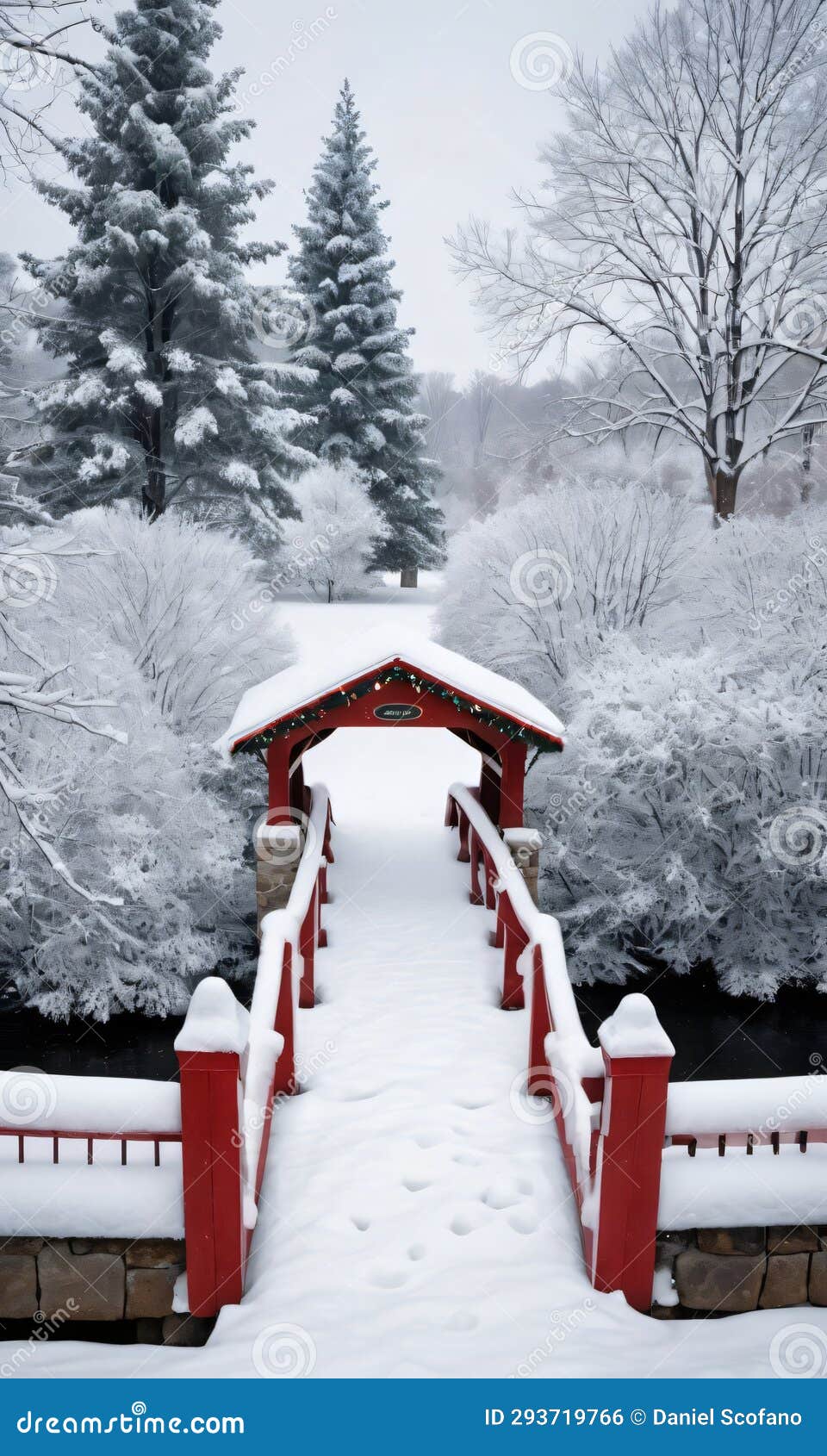 A Bridge in the Snow. Generative AI Stock Illustration - Illustration ...