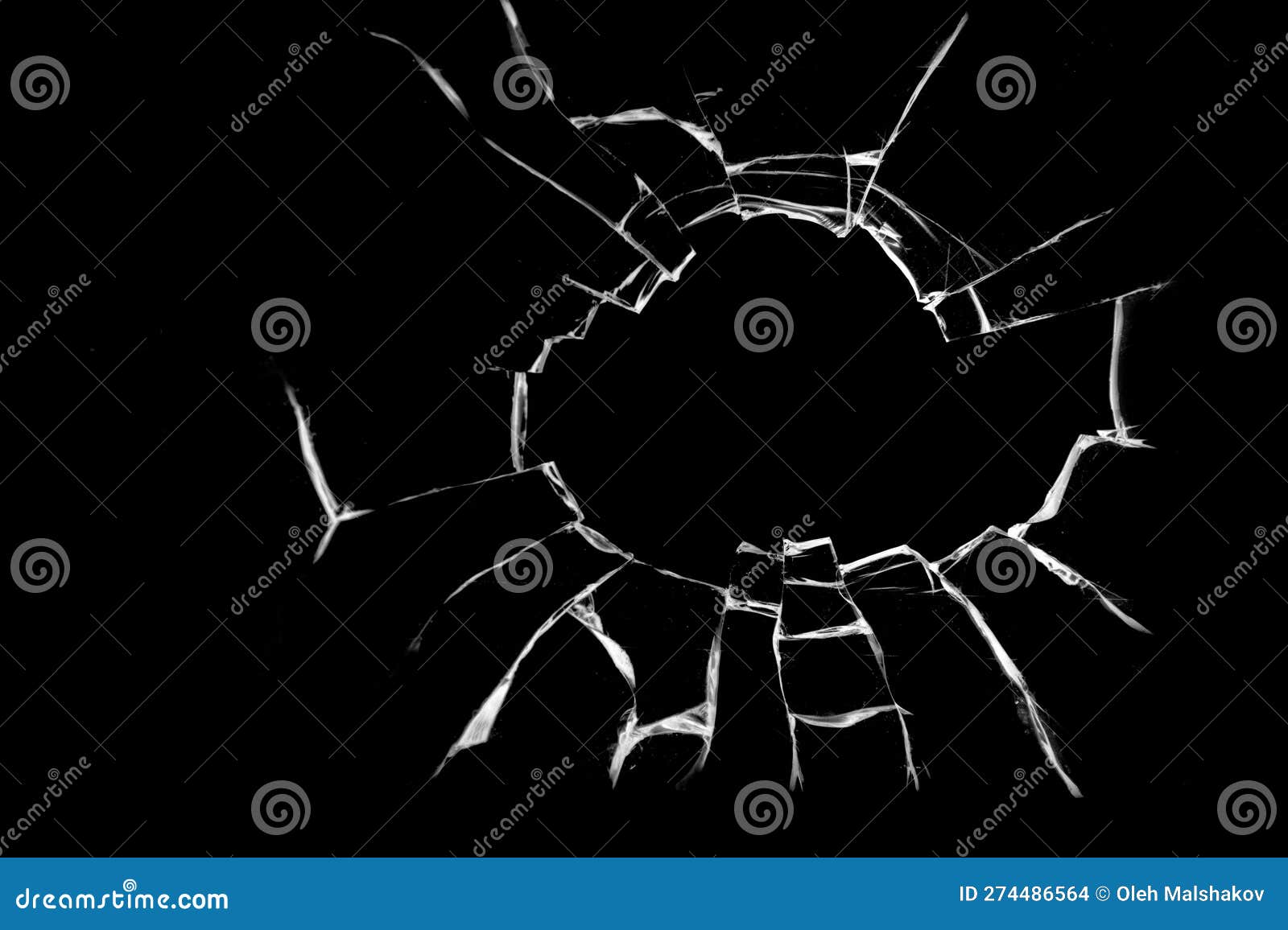 Concept of Broken Glass with Hole for Design on Black Background. Stock ...