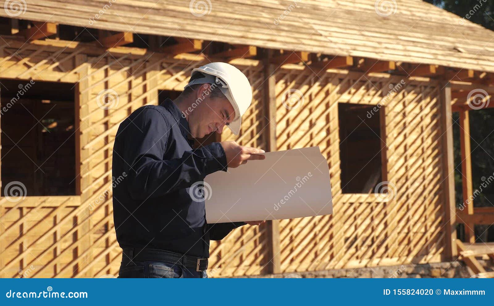 Concept Building Constructing Architect Slow Motion Video. Man Builder ...