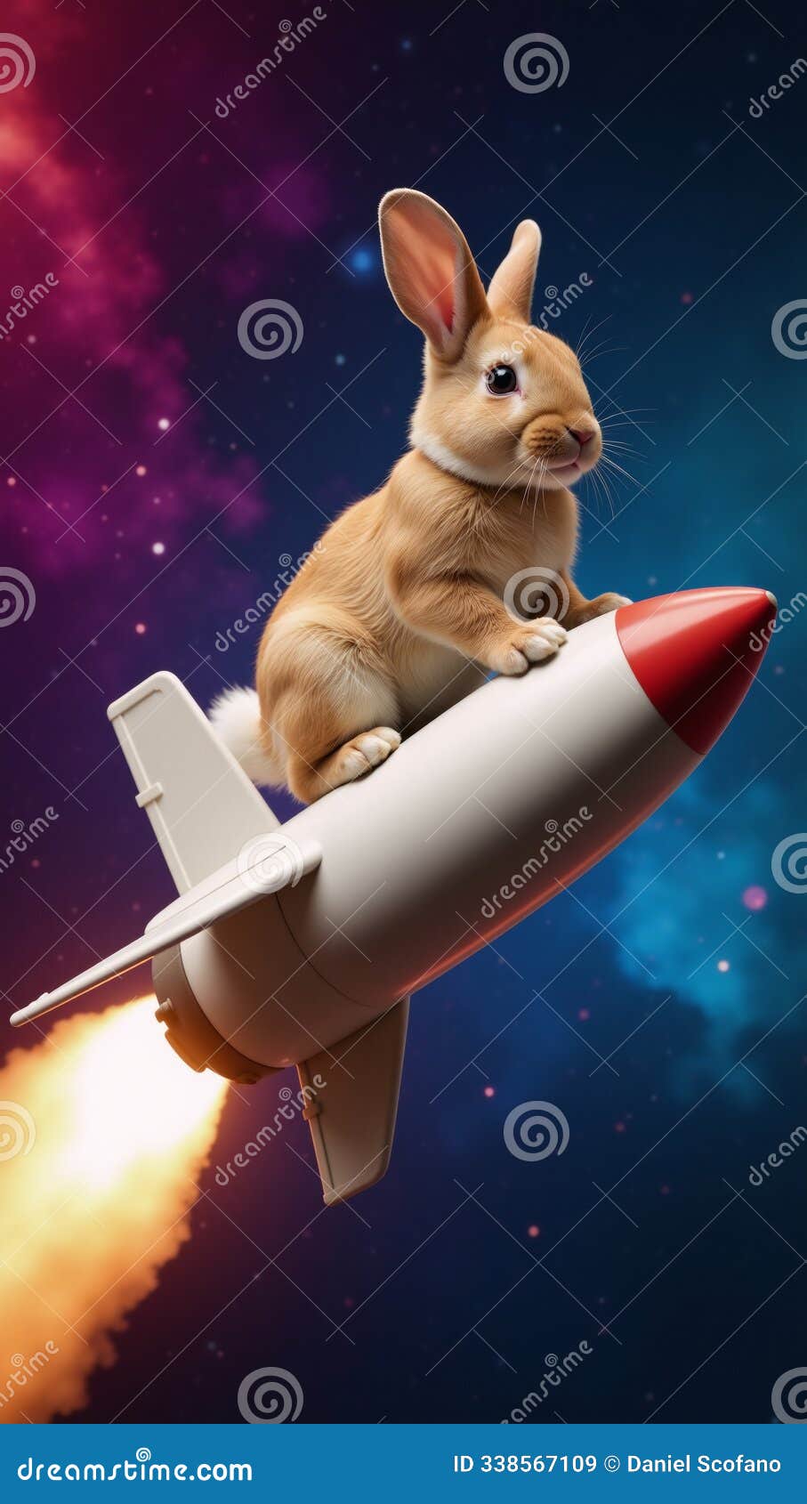 Bunny on Rocket Ship Adventure Stock Illustration - Illustration of ...