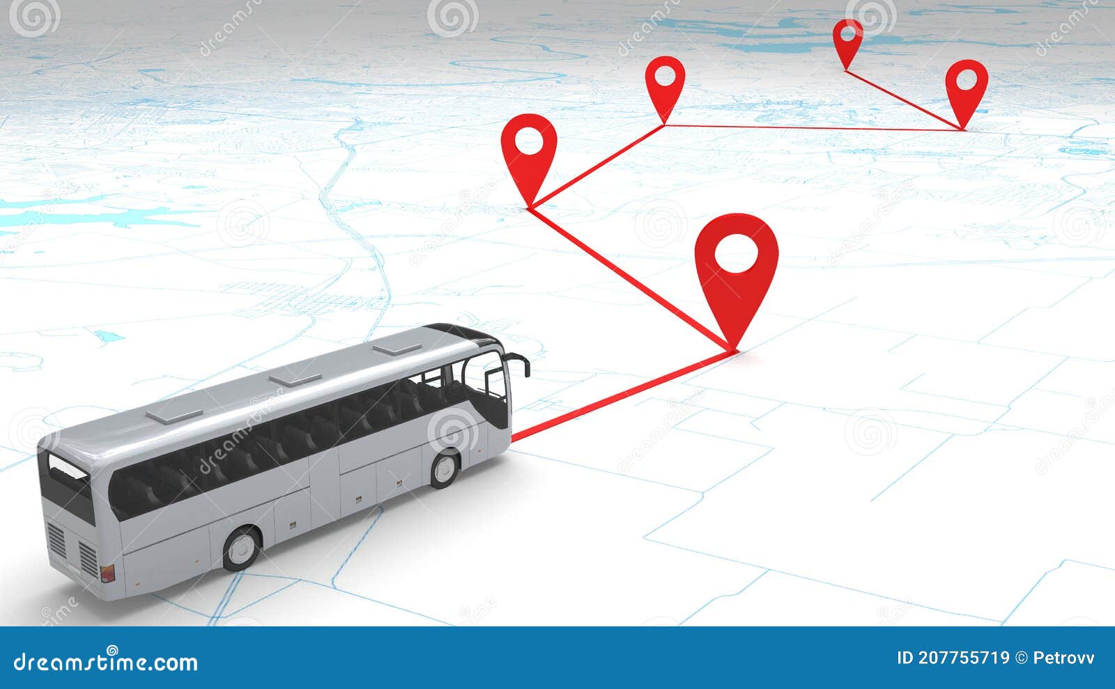 Concept Bus Route on the Map Stock Illustration - Illustration of trip ...