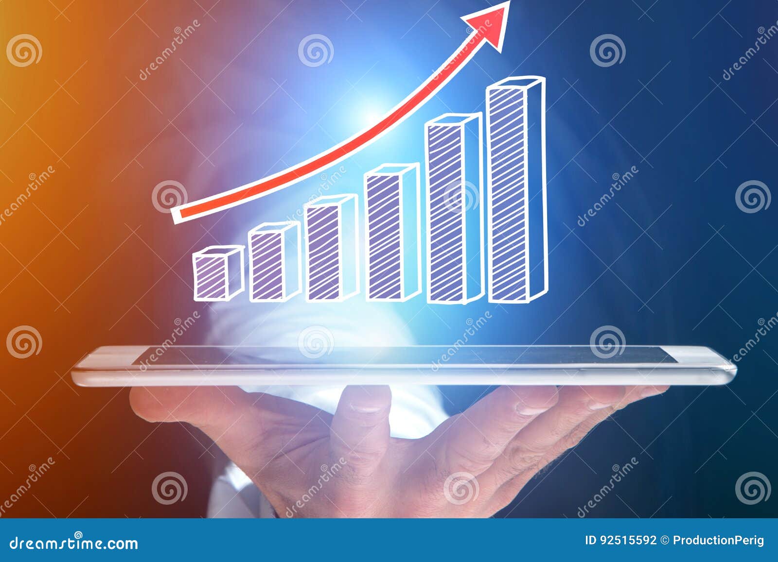 Concept of Business Graph Icon Flying Out a Tablet - Technology Stock ...