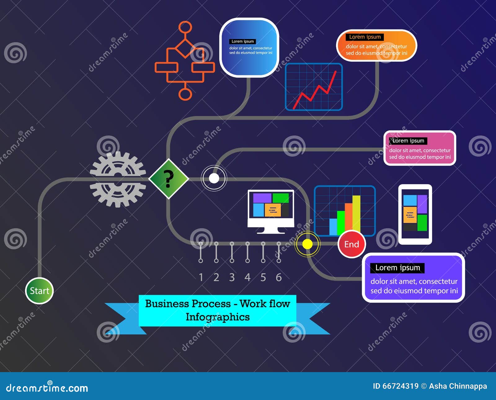 Concept of Business Process, Workflow and Technology Stock Illustration ...